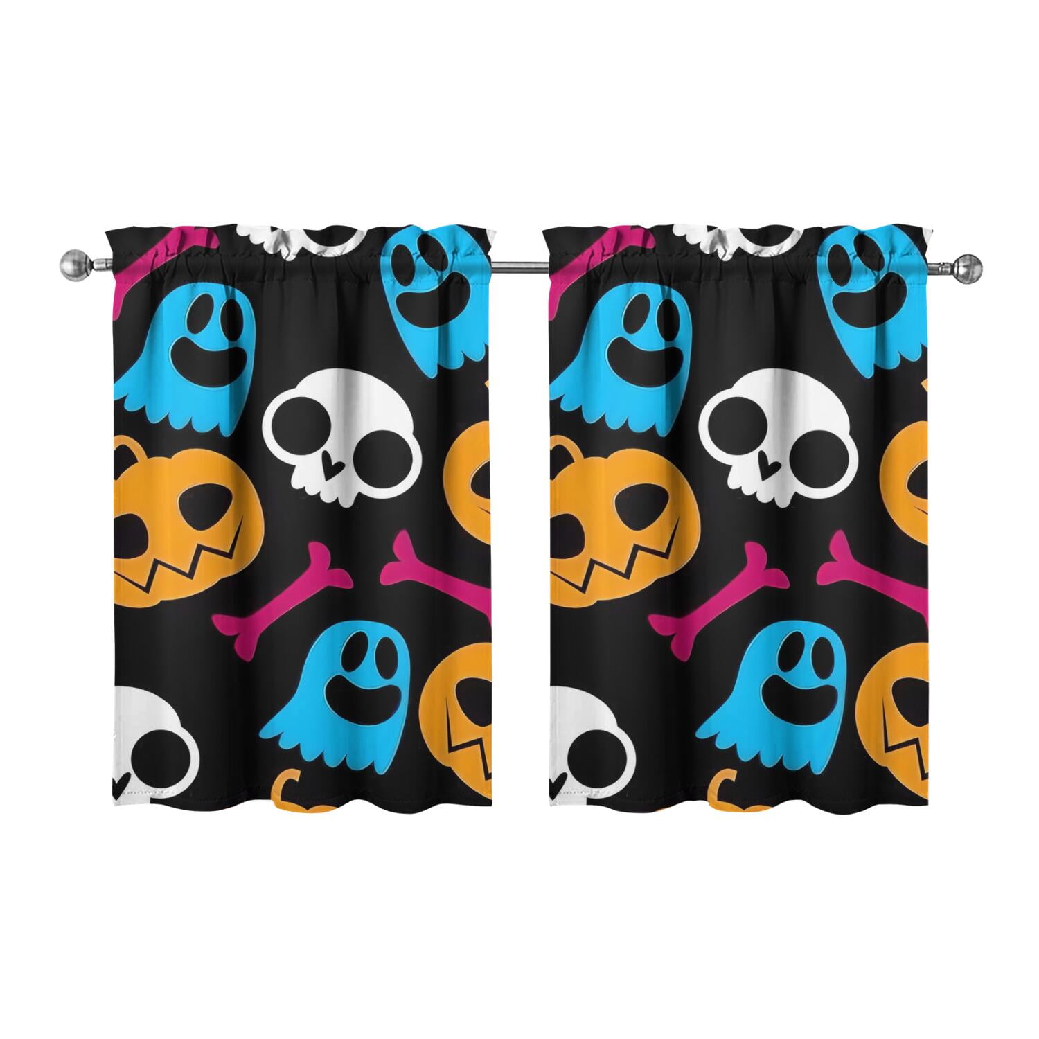 Spooky Halloween Kitchen Curtains Set of 2, with Bat and Skull Print ...