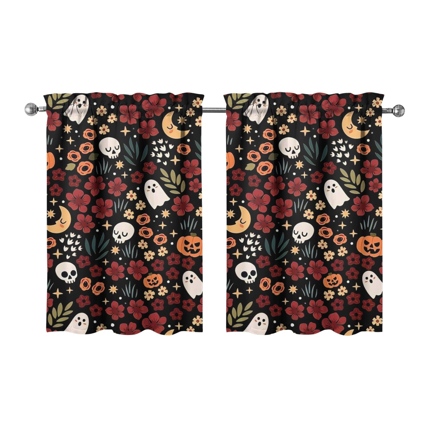 Spooky Halloween Kitchen Curtains Set of 2, with Ghost and Full Moon ...