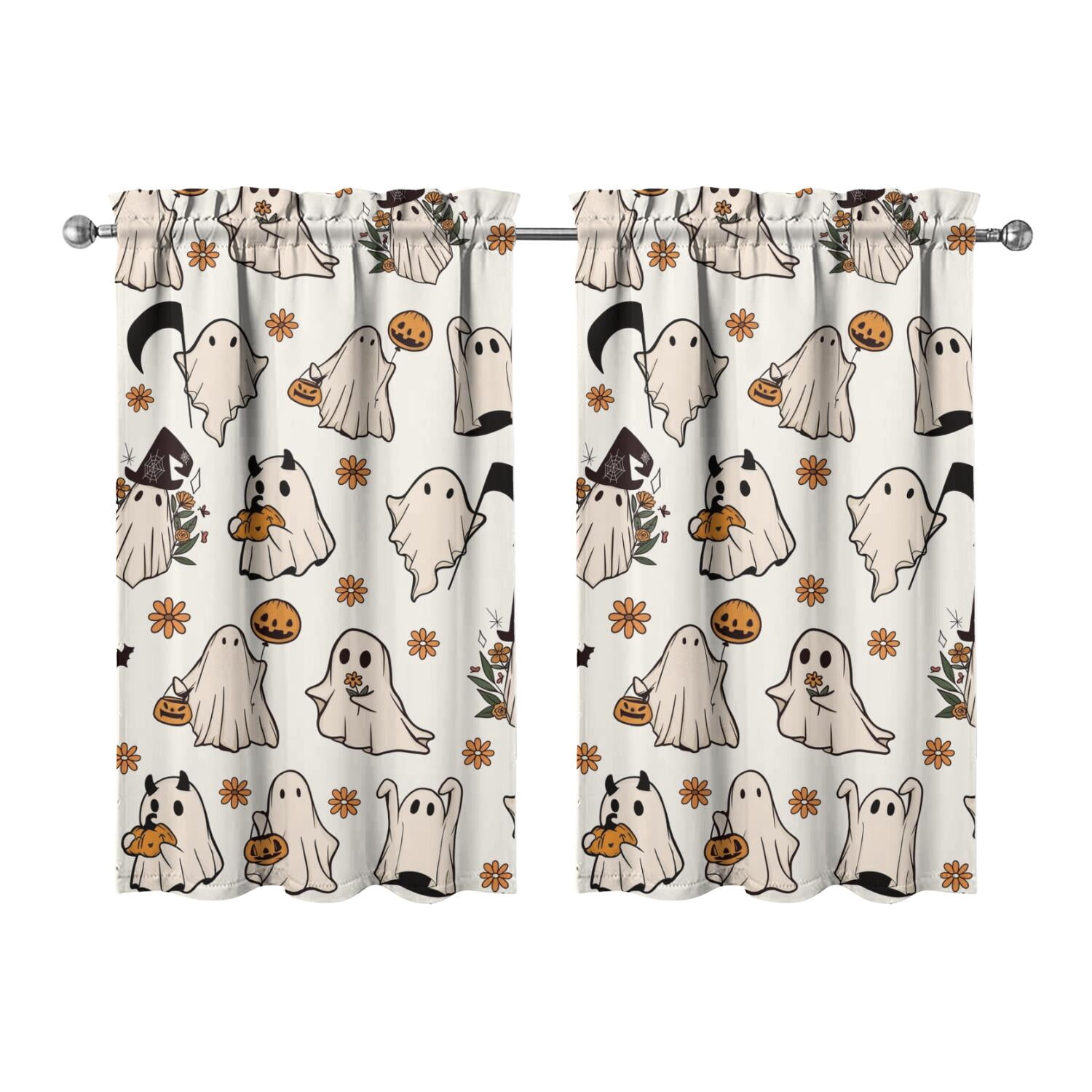 Spooky Halloween Kitchen Curtains Set of 2, with Skeleton and Full Moon ...
