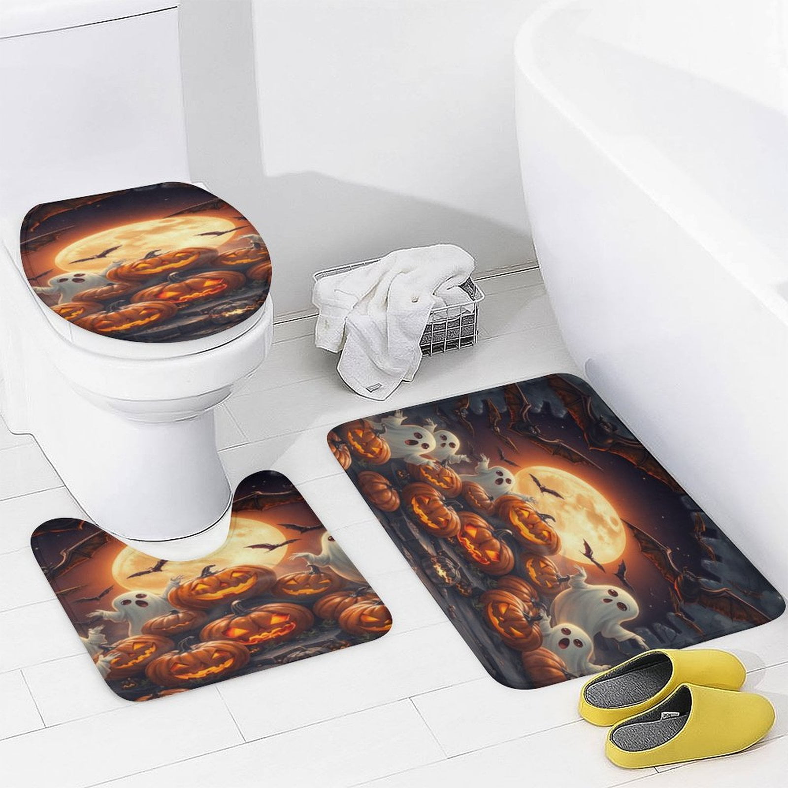 Spooky Halloween Night Bathroom Rugs Set 3 Piece with Non-Slip Bath ...