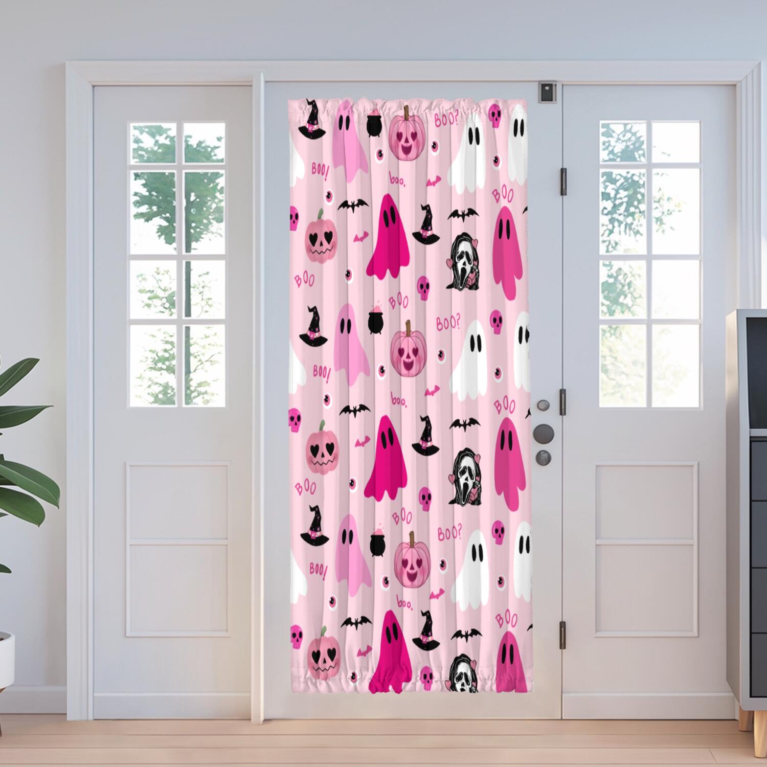 Spooky Halloween Night Design Door Curtain with Cobweb and Skeleton ...