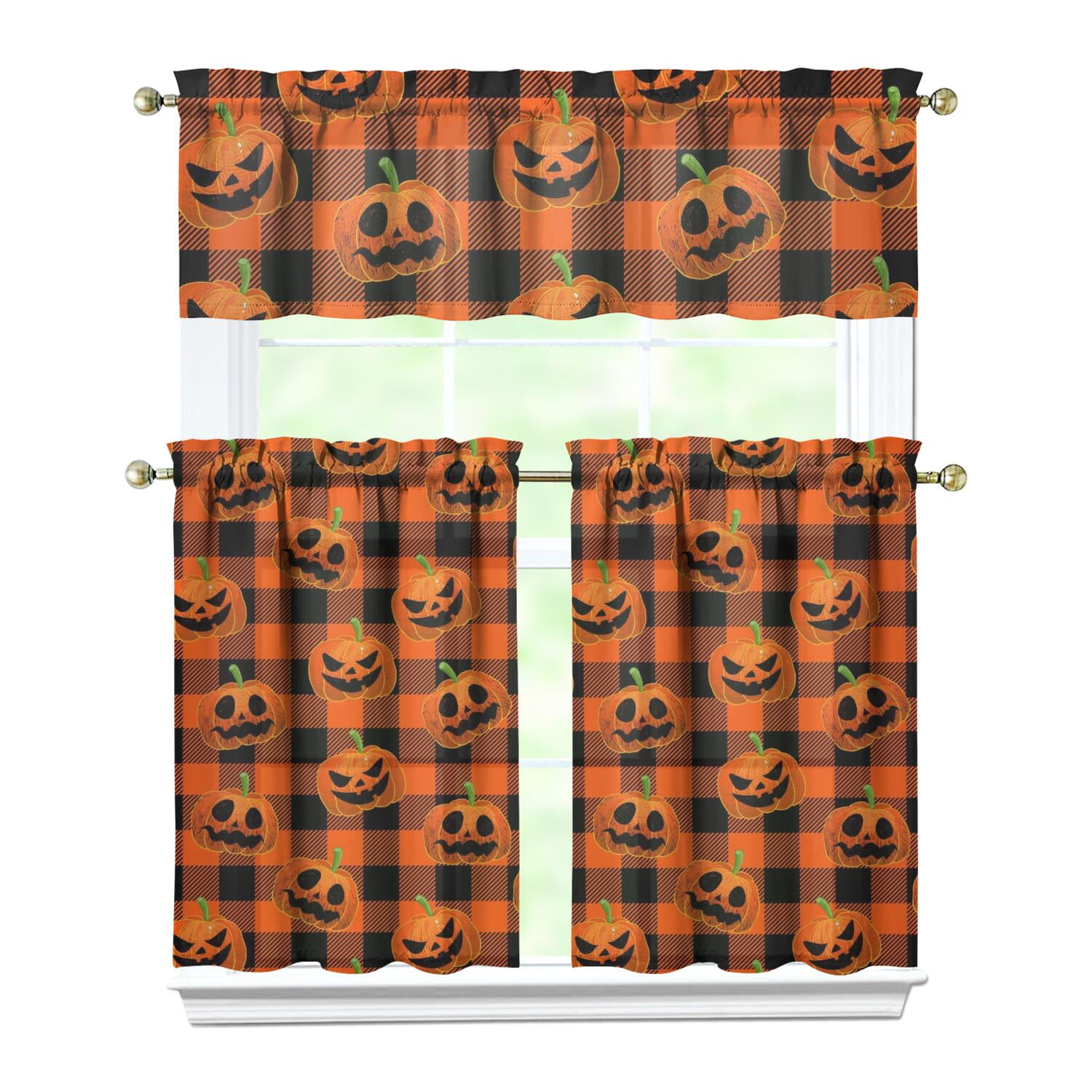 Spooky Halloween Night Kitchen Curtain Set - Gothic Bat Skeleton Print ...