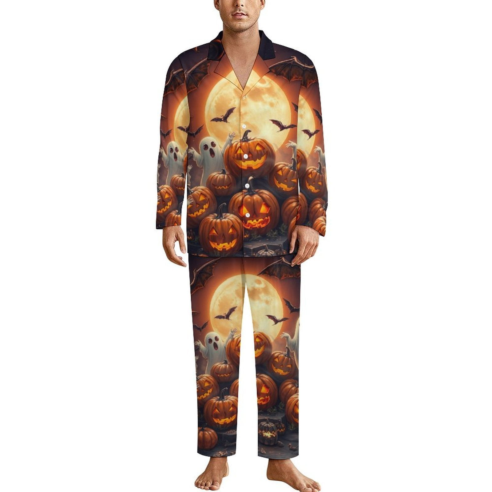 Spooky Halloween Night Pajama Set Autumn Soft Home Sleepwear Man 2 ...