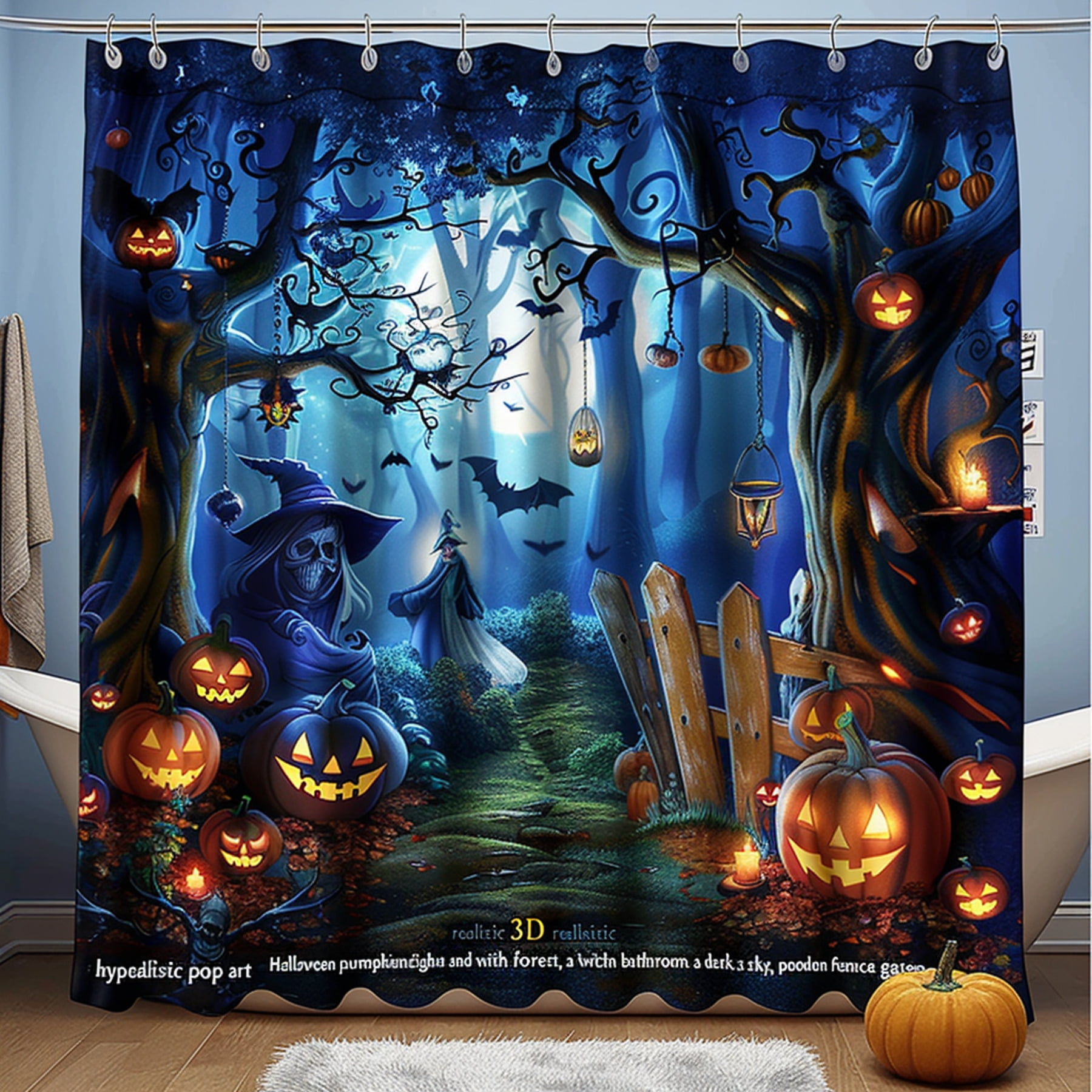 Spooky Halloween Night Shower Curtain: Hyperrealistic Pop Art Style ...