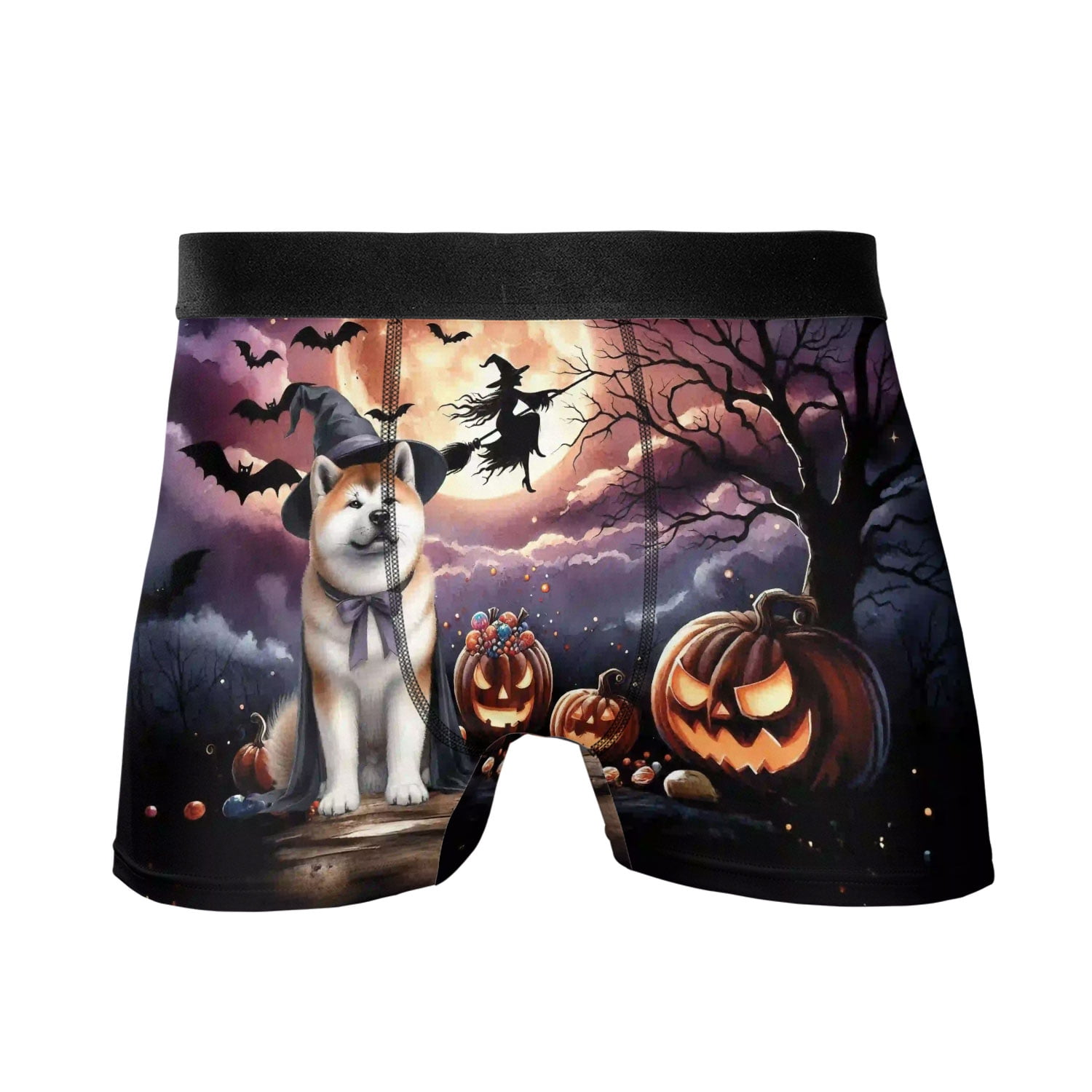 Spooky Halloween Night Witch Akita Glowing Pumpkins All Over Print Boxer Briefs Underwear for ...