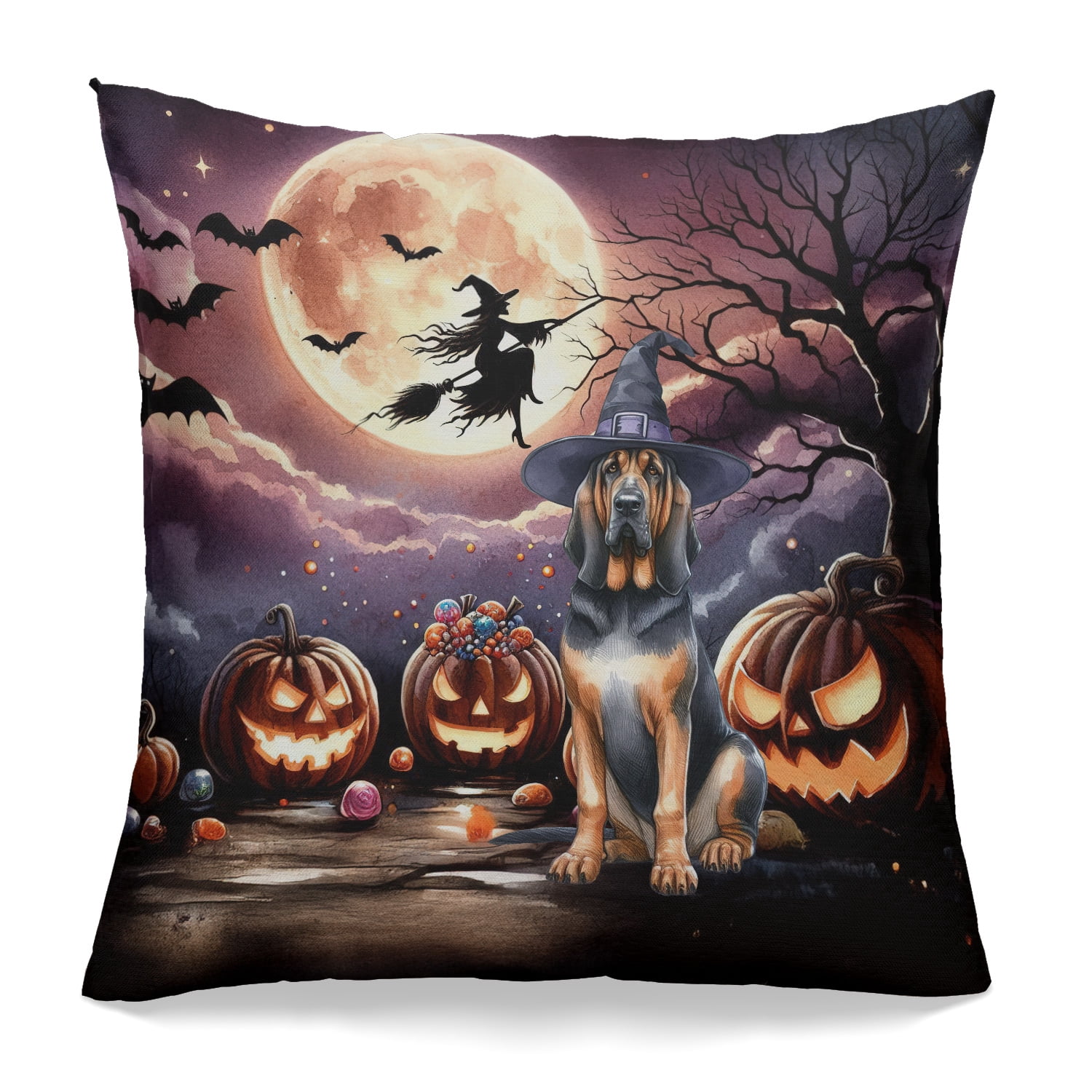 Spooky Halloween Night Witch Bloodhound Glowing Pumpkins Pillowcase ...