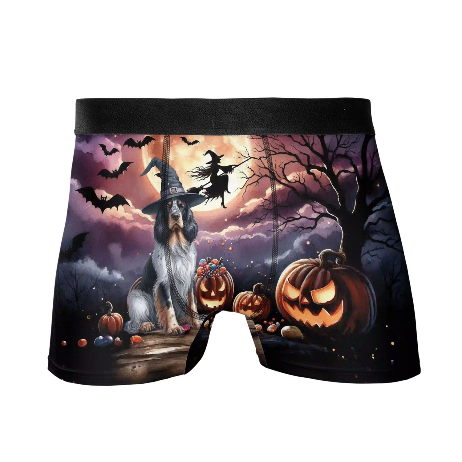 Spooky Halloween Night Witch English Setter Glowing Pumpkins All Over ...