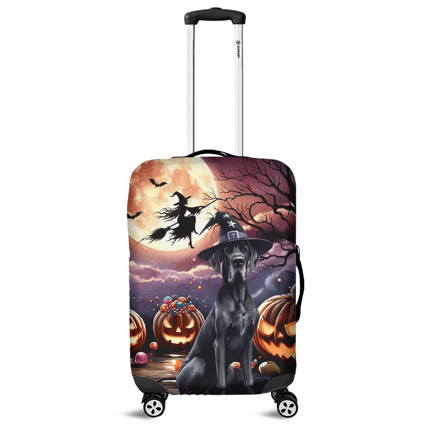 Spooky Halloween Night Witch Great Dane Glowing Pumpkins Travel Luggage ...
