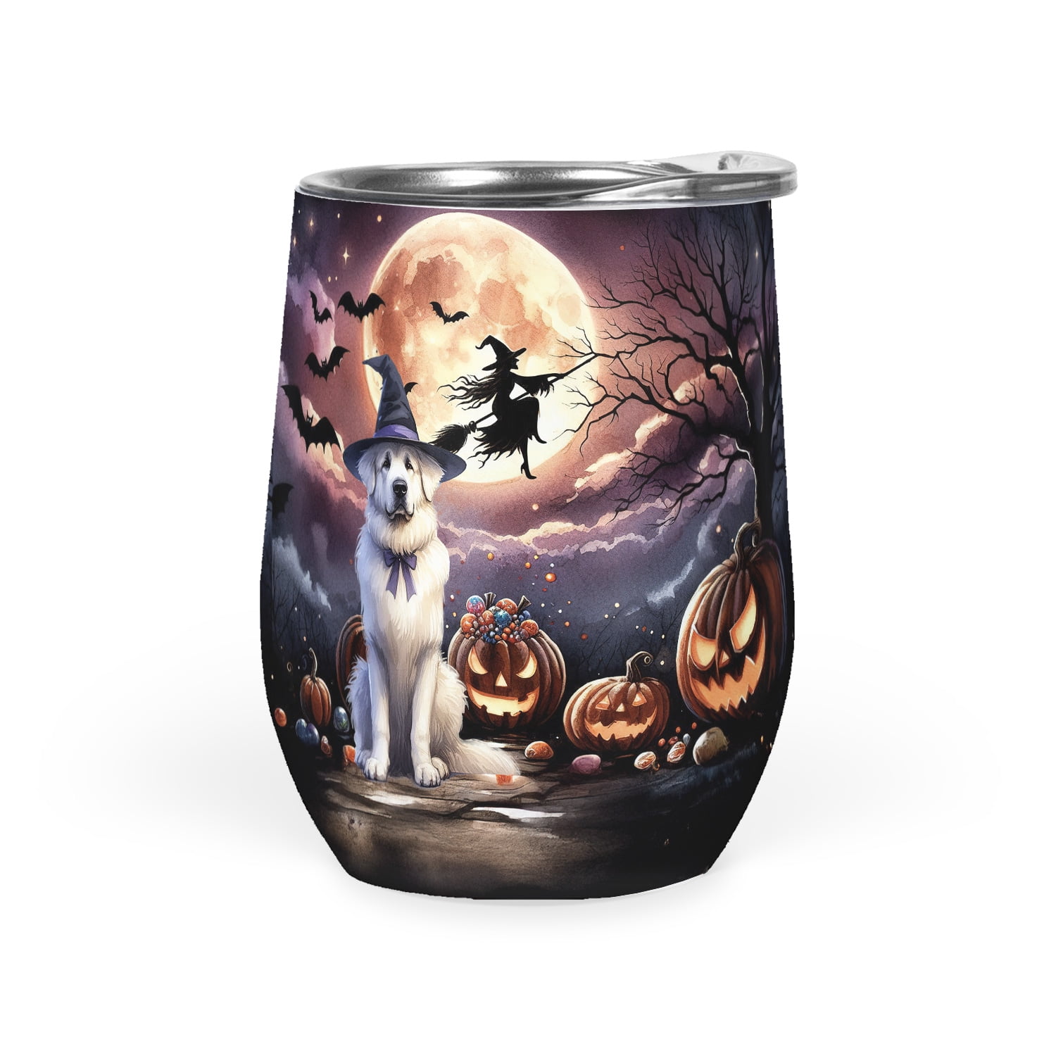 Spooky Halloween Night Witch Great Pyrenees Glowing Pumpkins 12oz ...
