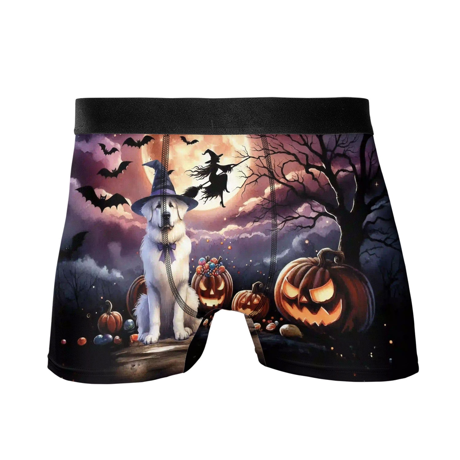 Spooky Halloween Night Witch Great Pyrenees Glowing Pumpkins All Over ...