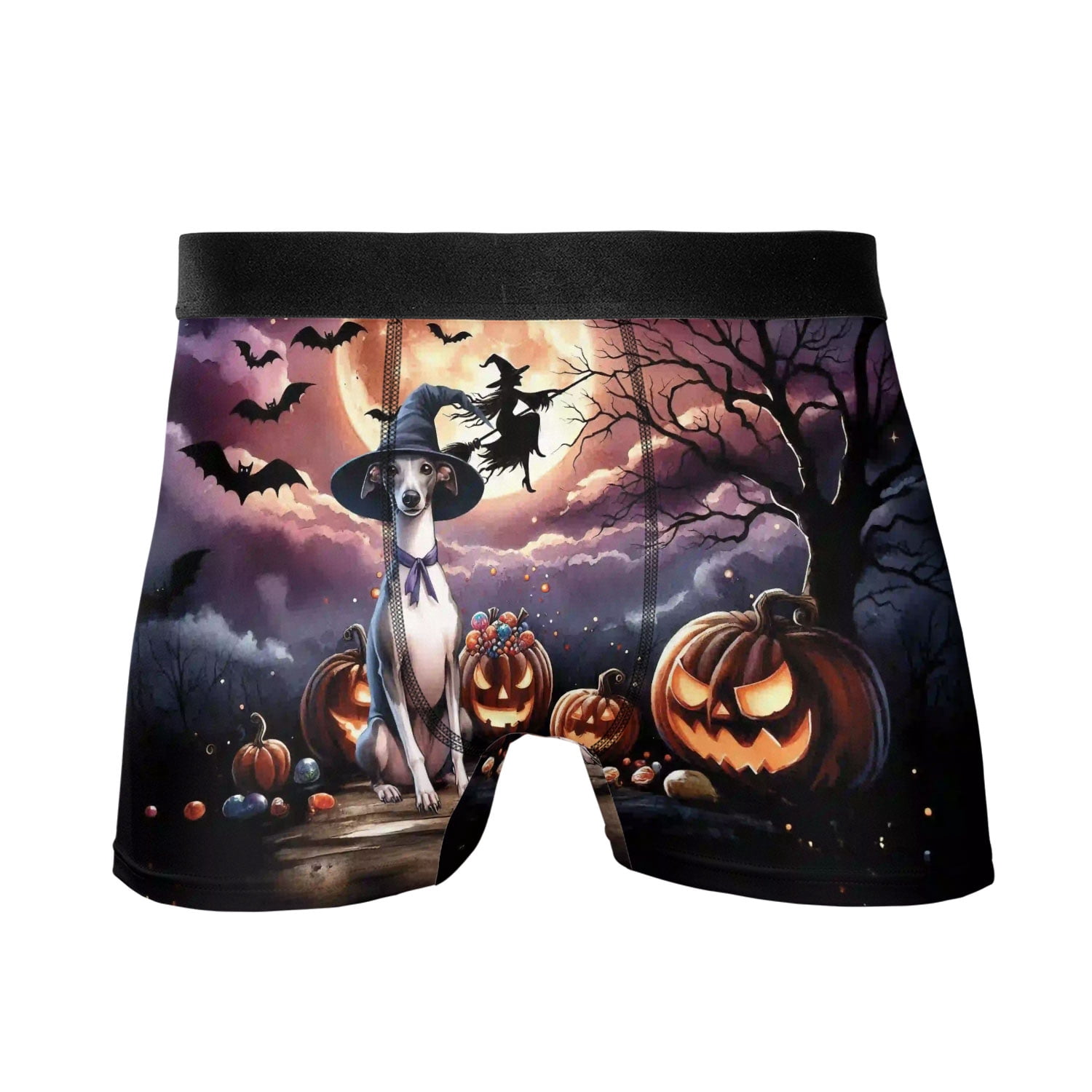 Spooky Halloween Night Witch Italian Greyhound Glowing Pumpkins All ...
