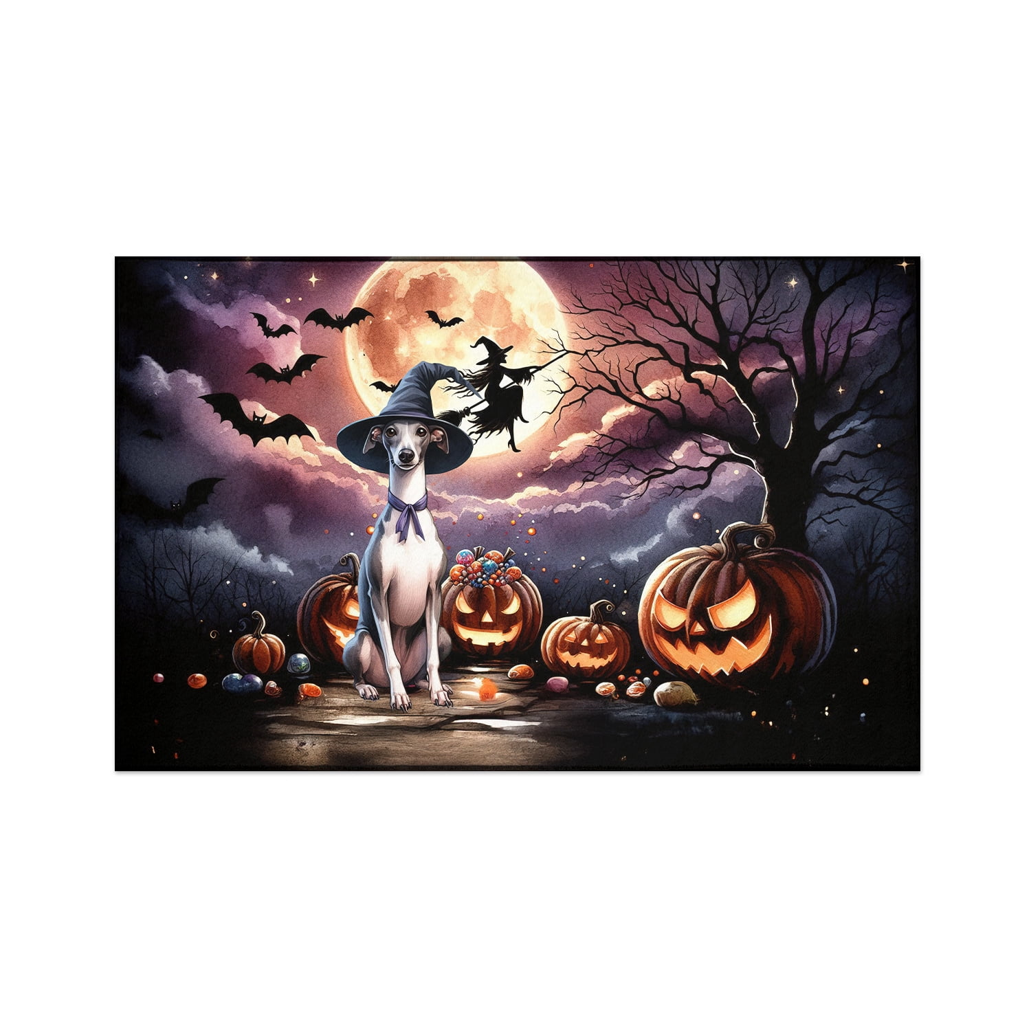 Spooky Halloween Night Witch Italian Greyhound Glowing Pumpkins Indoor ...
