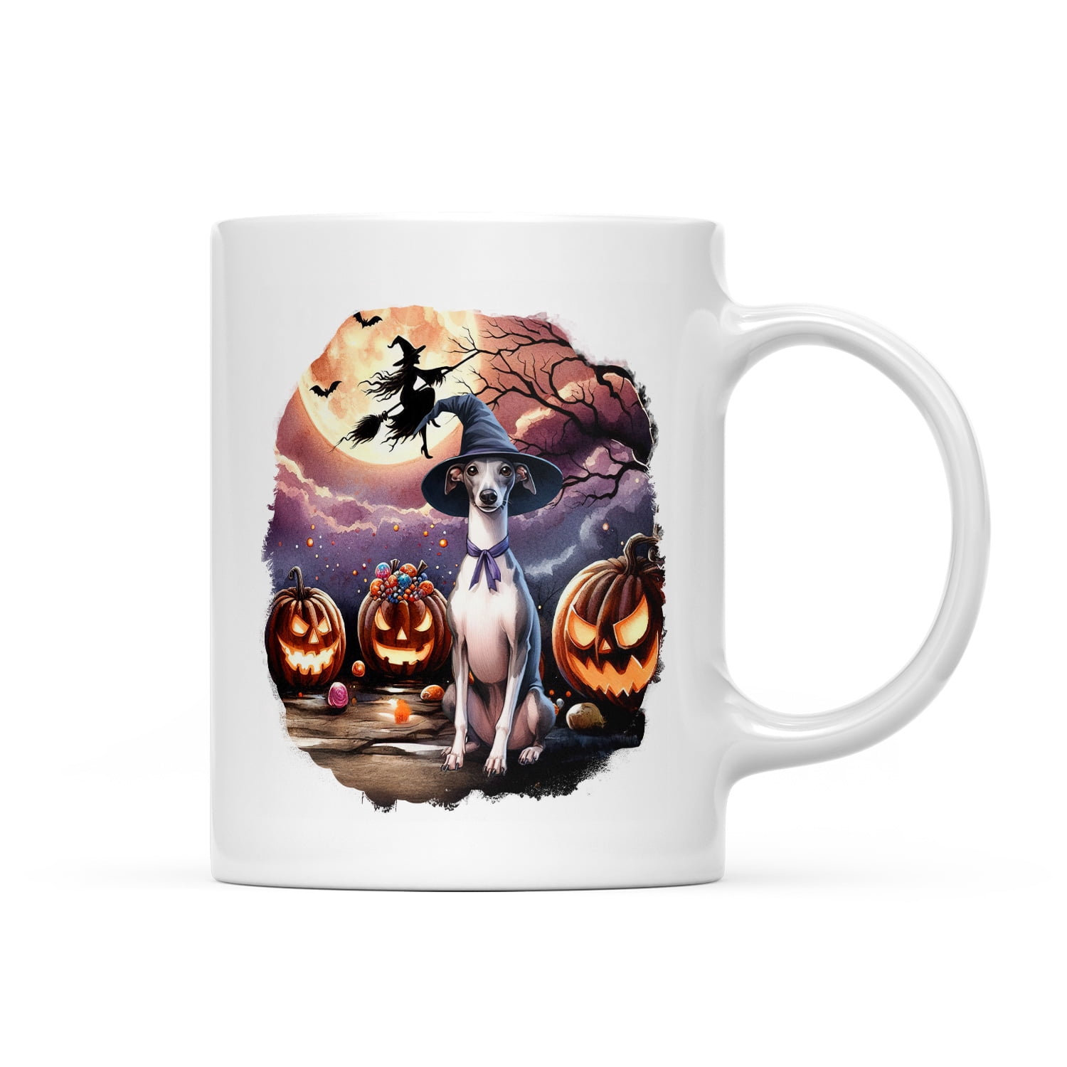 Spooky Halloween Night Witch Italian Greyhound Glowing Pumpkins Mug ...
