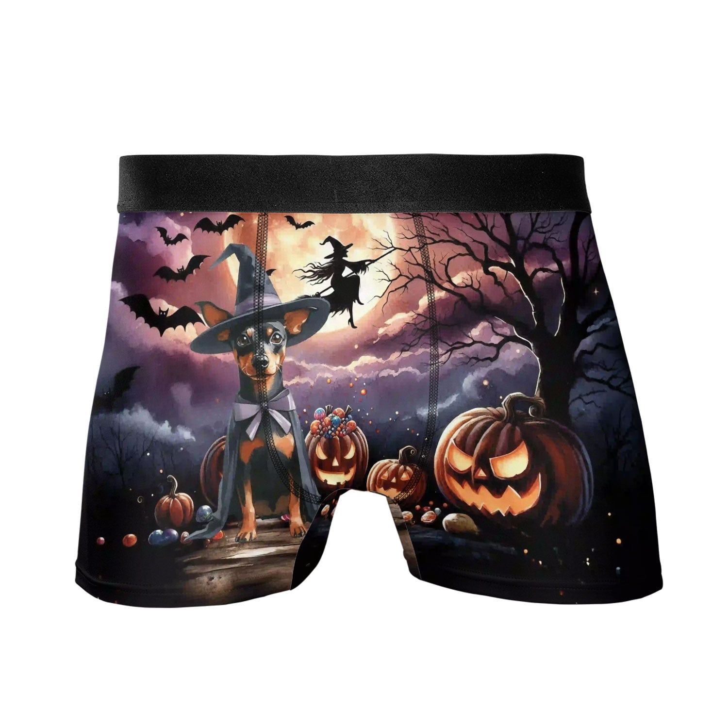 Spooky Halloween Night Witch Miniature Pinscher Glowing Pumpkins All ...