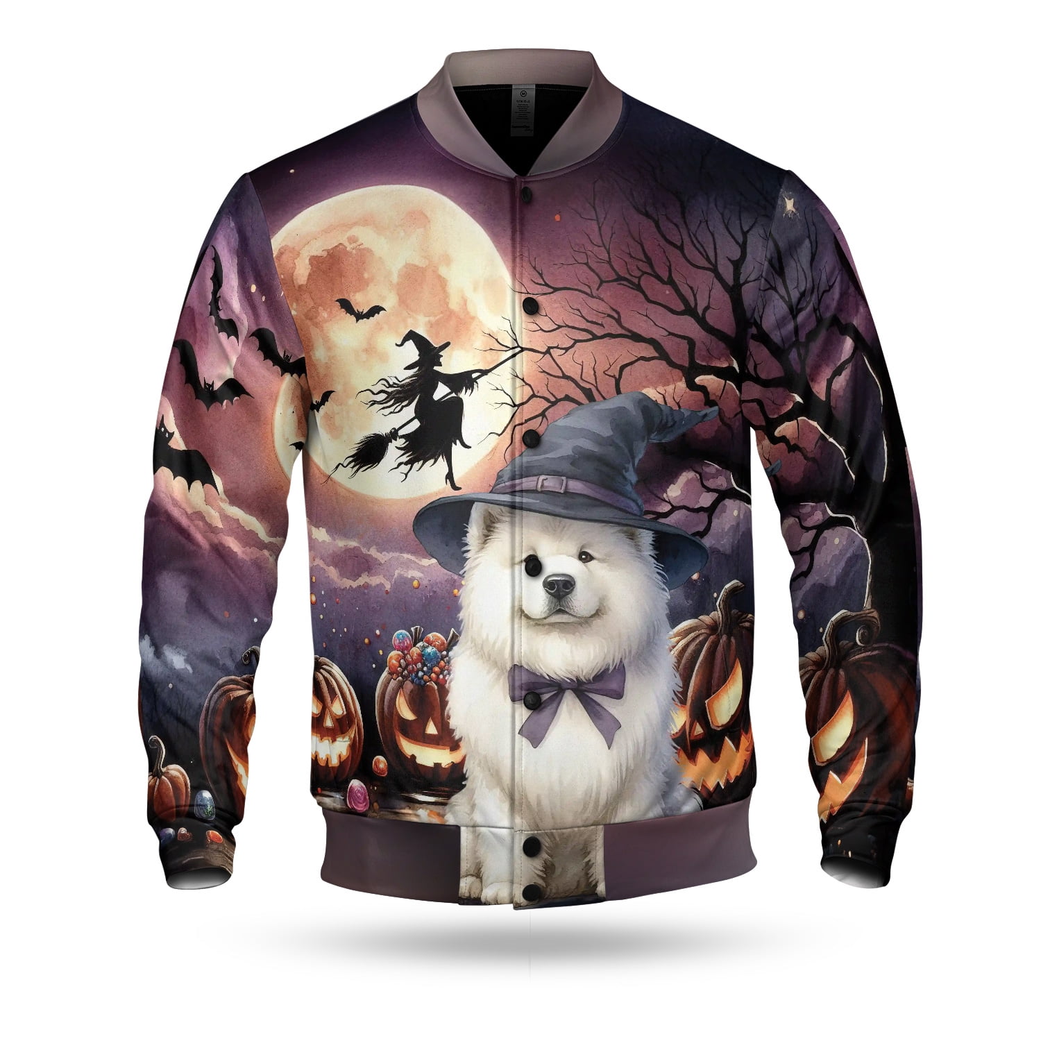 Spooky Halloween Night Witch Samoyed Glowing Pumpkins All Over Print 3D ...