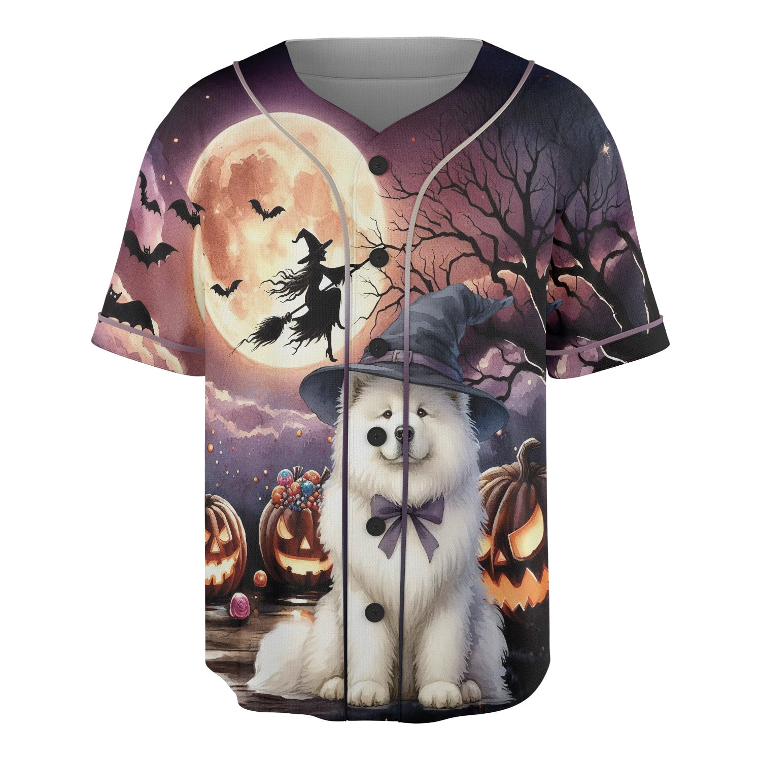 Spooky Halloween Night Witch Samoyed Glowing Pumpkins All Over Print 3D ...