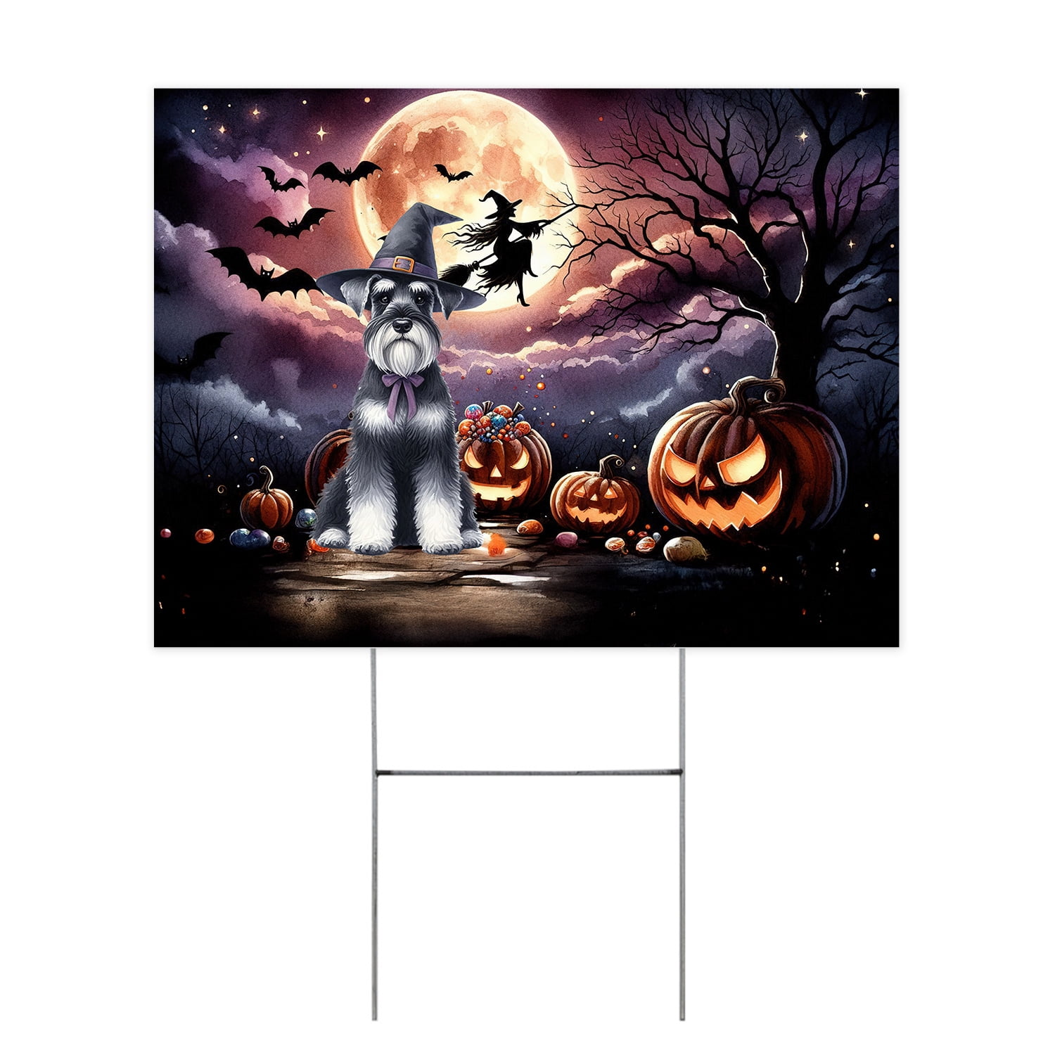 Spooky Halloween Night Witch Schnauzer Glowing Pumpkins Yard Sign ...