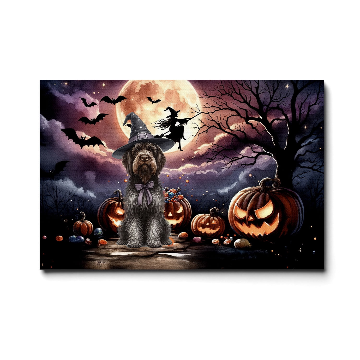 Spooky Halloween Night Witch Wirehaired Pointing Griffon Glowing ...