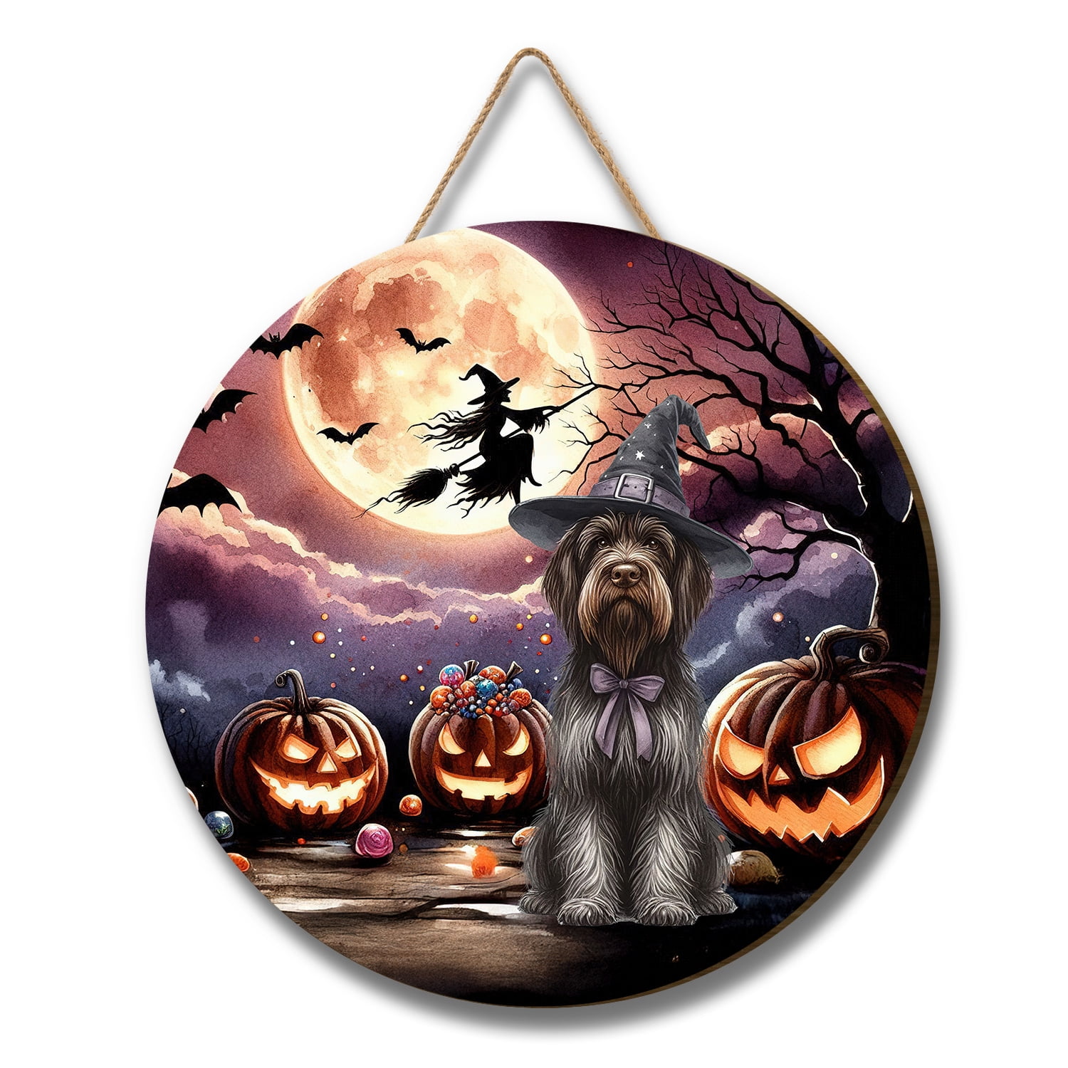 Spooky Halloween Night Witch Wirehaired Pointing Griffon Glowing ...