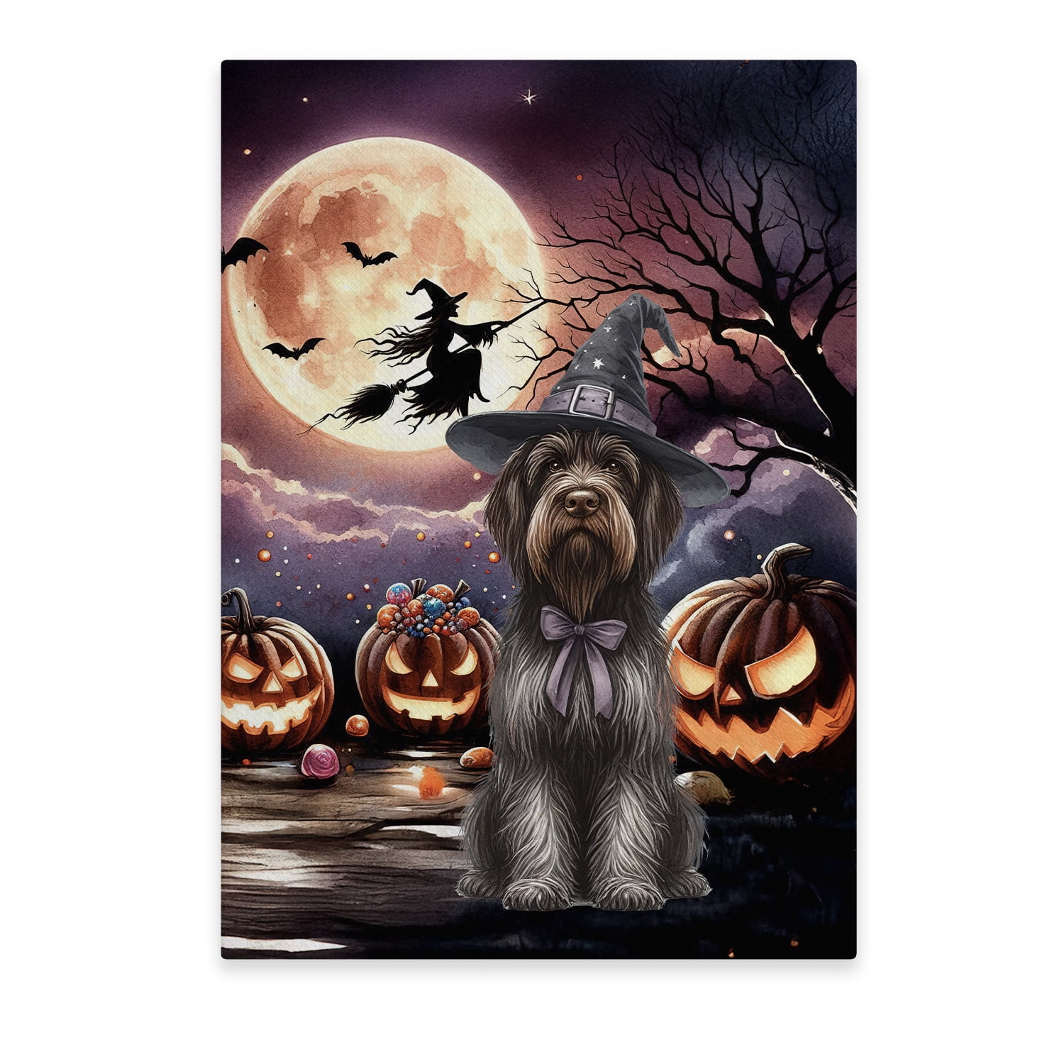Spooky Halloween Night Witch Wirehaired Pointing Griffon Glowing ...