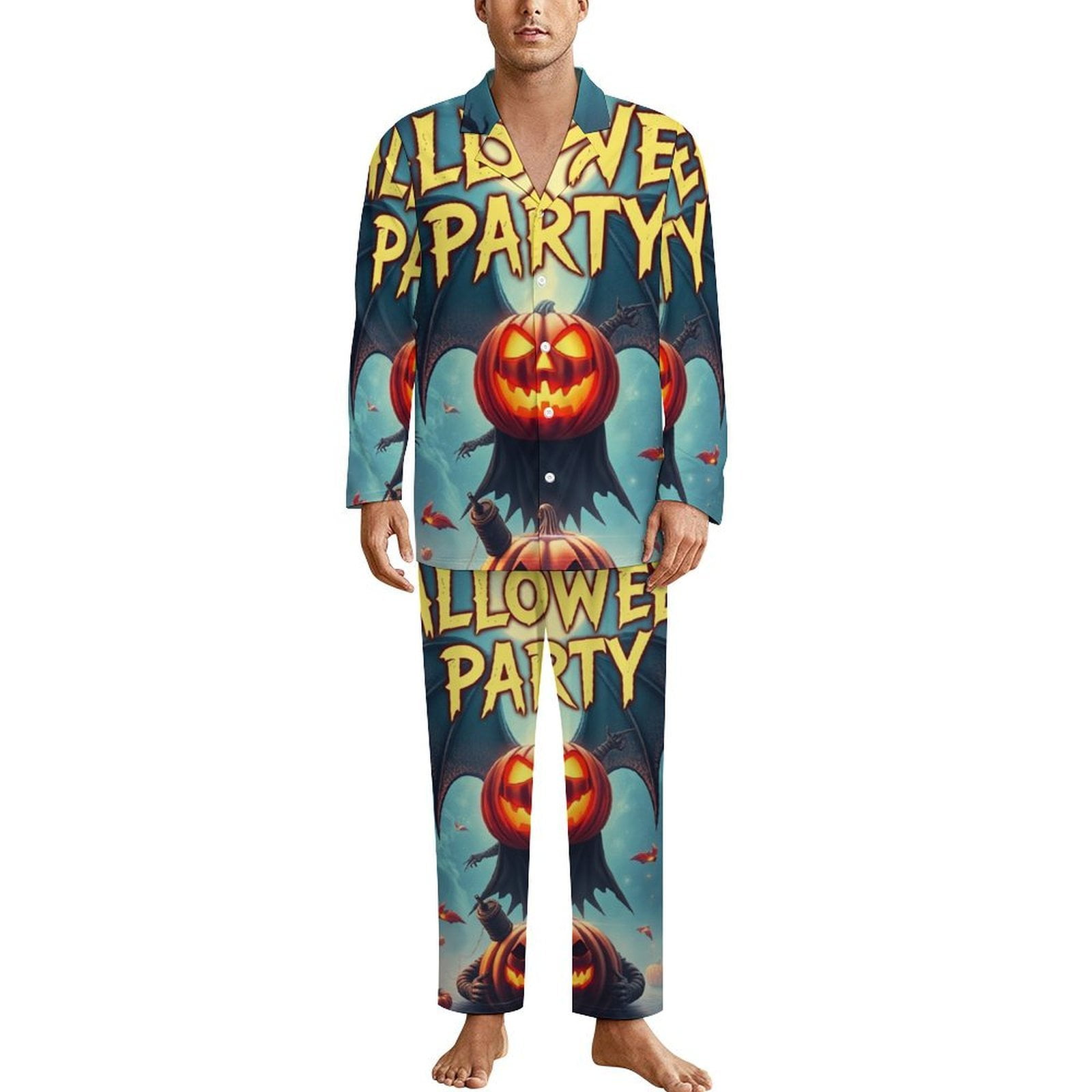 Spooky Halloween Party Invitation Pajama Set Autumn Soft Home Sleepwear ...