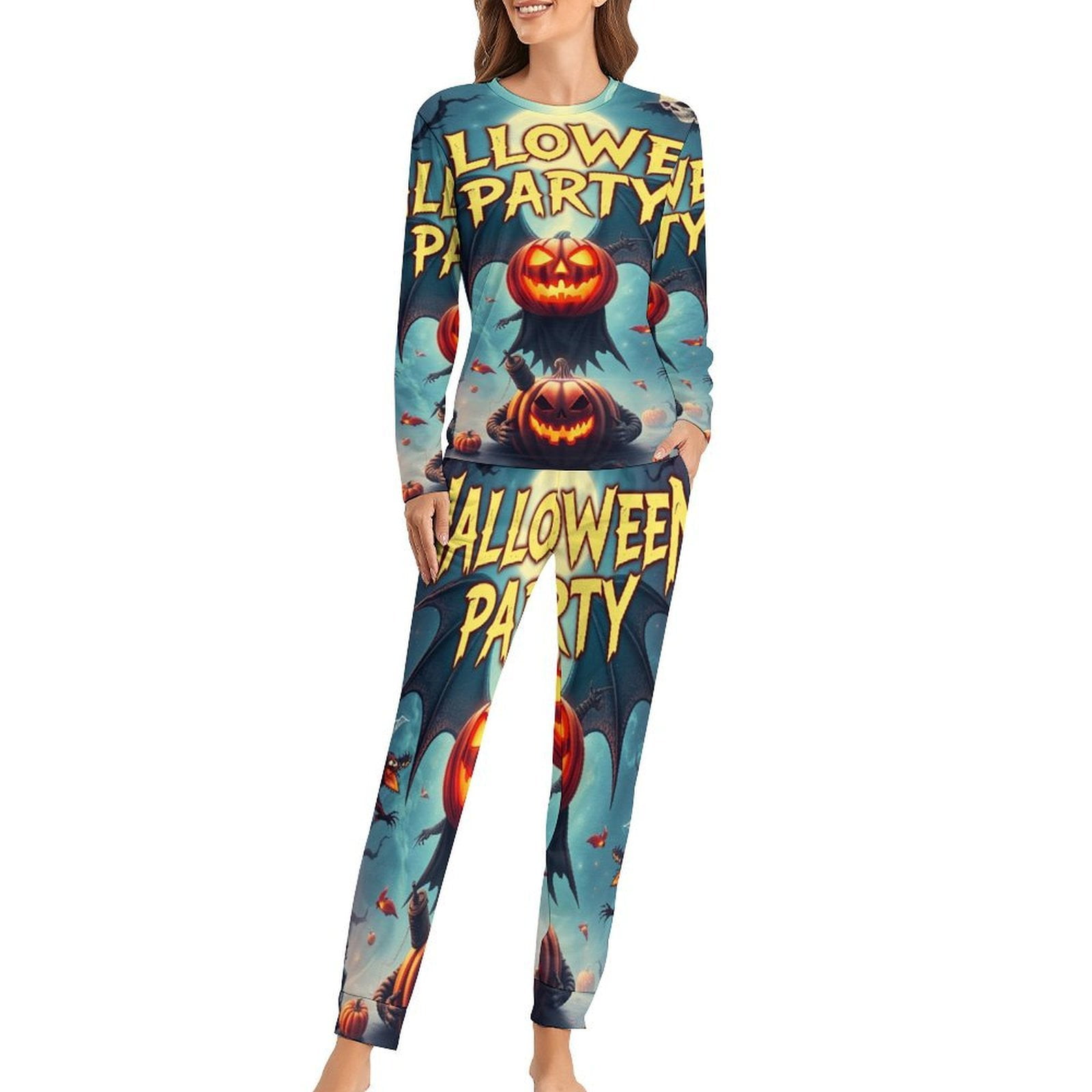 Spooky Halloween Party Invitation Pajamas Woman Two Piece Design Long ...