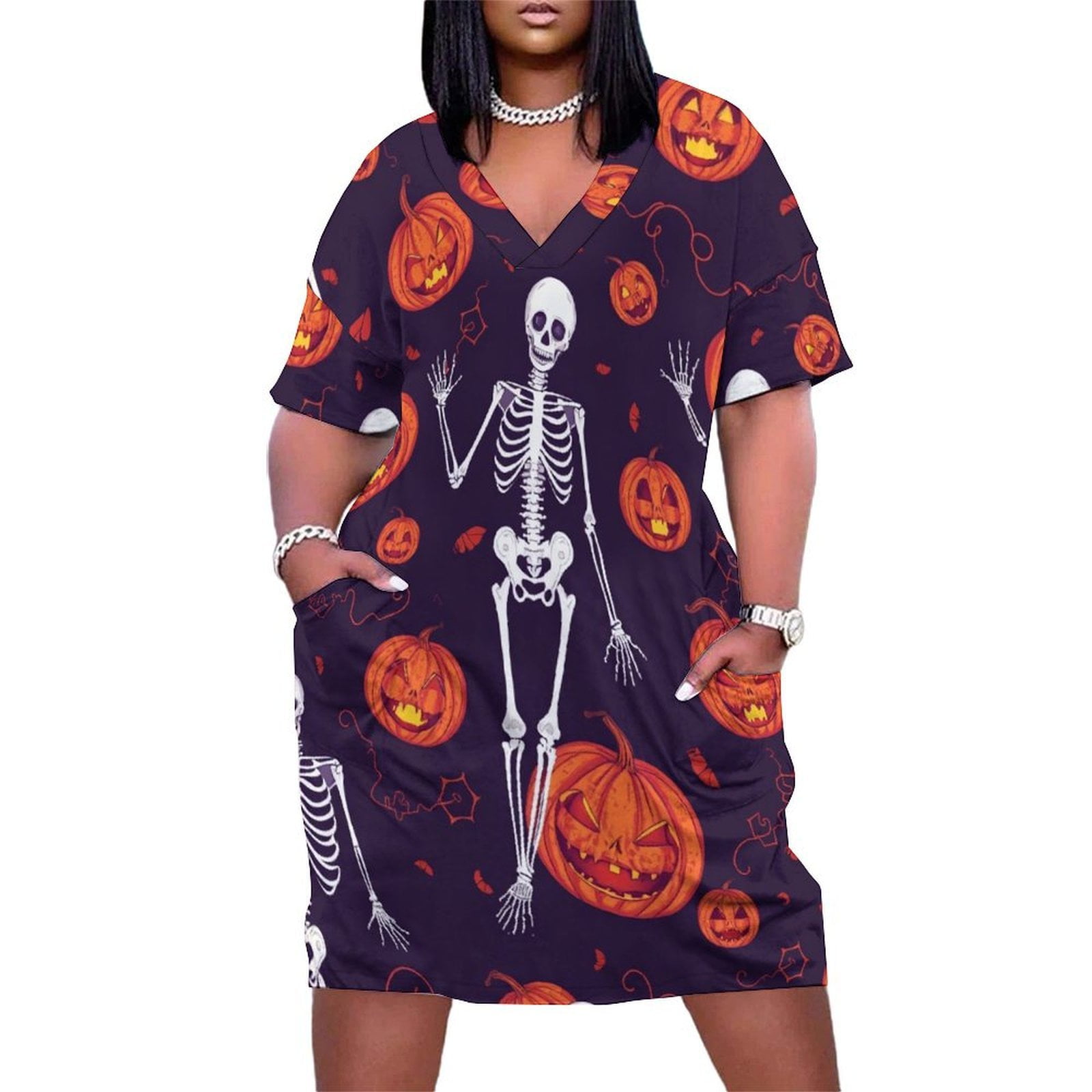 Spooky Halloween Pattern Loose Pocket Dress Elegant Women"s Dresses for Wedding Wedding Dresses ...