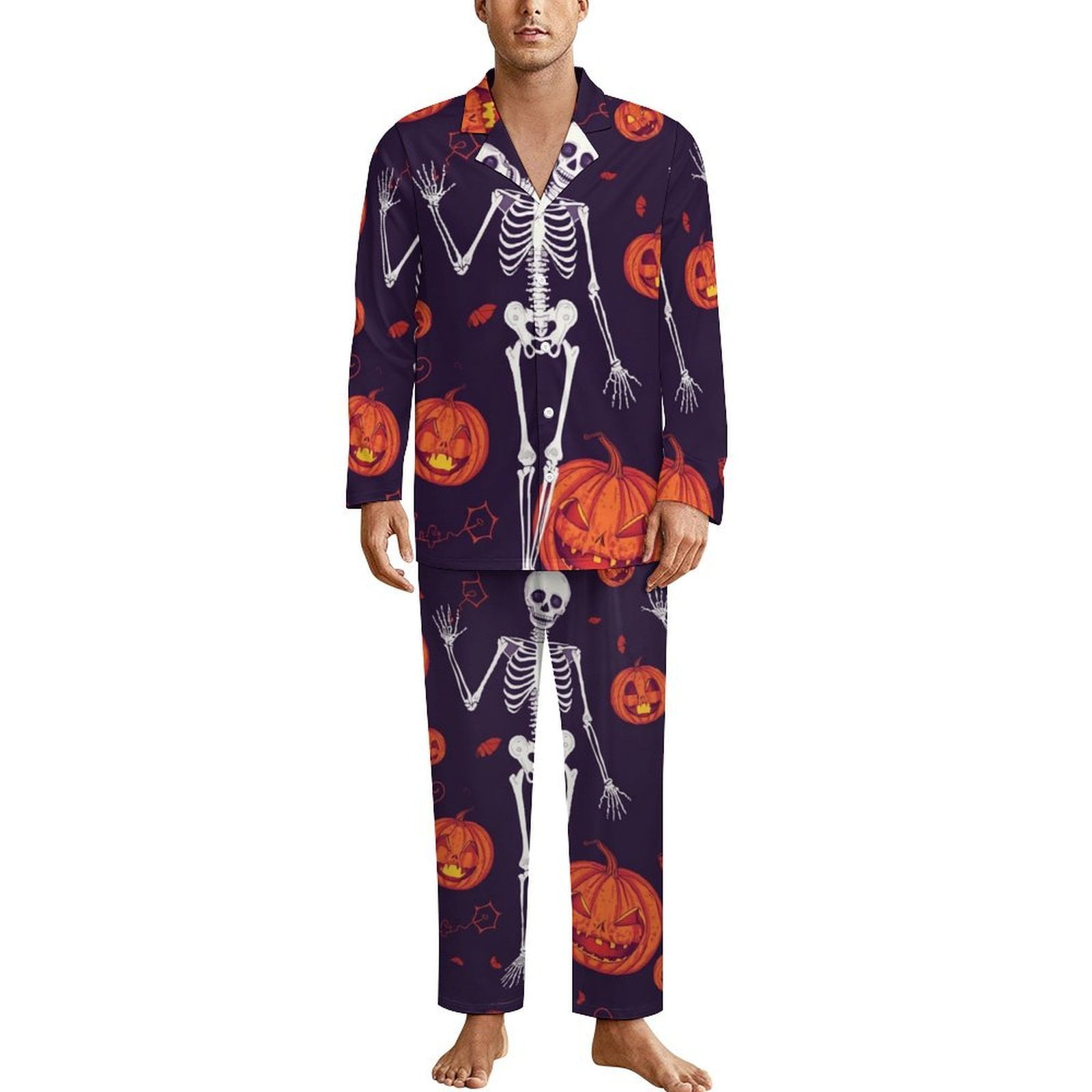 Spooky Halloween Pattern Pajama Set Autumn Soft Home Sleepwear Man 2 ...