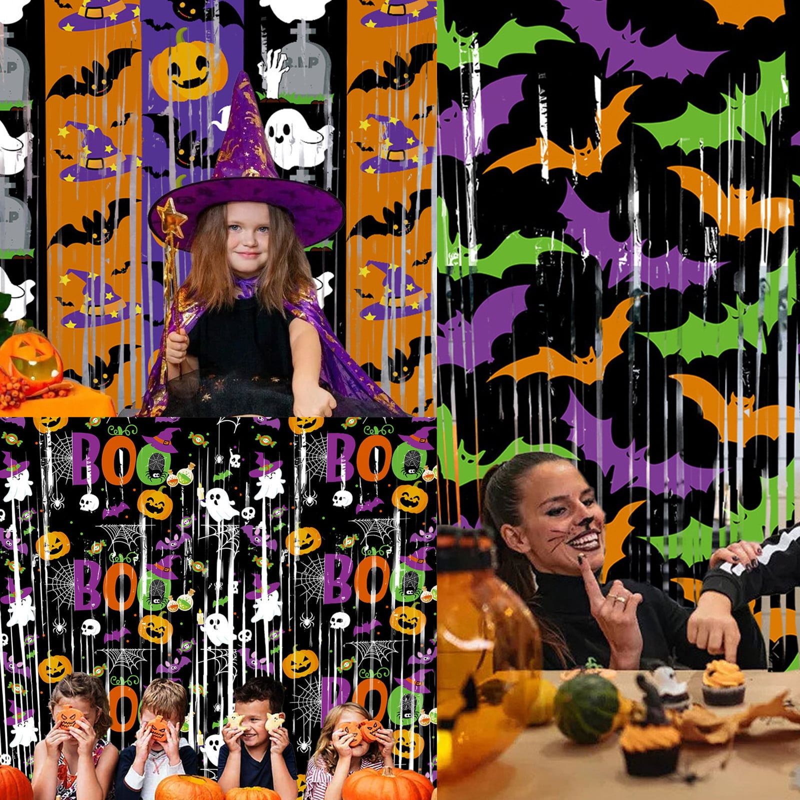 Spooky Halloween Photo Backdrop - Bat & Ghost Rain Curtain Halloween ...