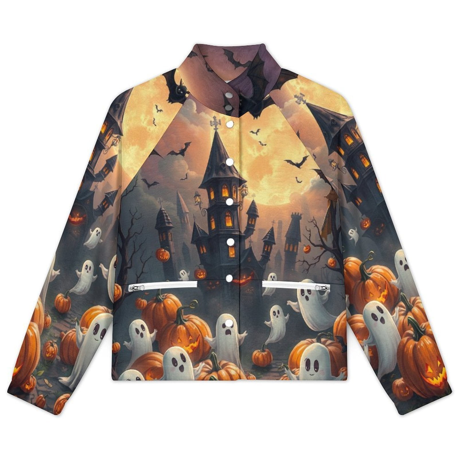 Spooky Halloween Scene Autumn Winter Jacket Women Coat Short Plush ...