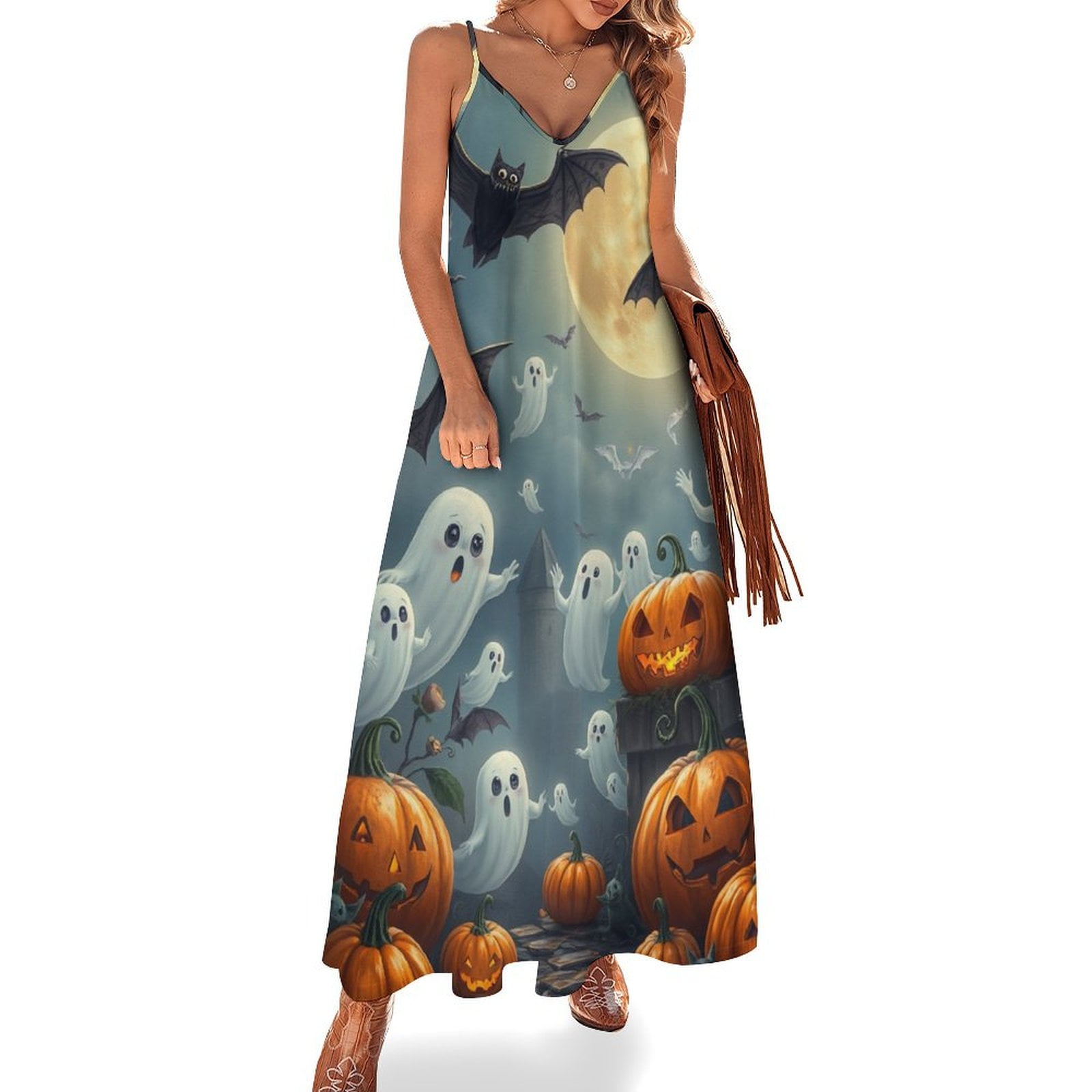 Spooky Halloween Scene Sleeveless Dress Luxury Evening Dresses for Women 2025 Women's Clothing ...