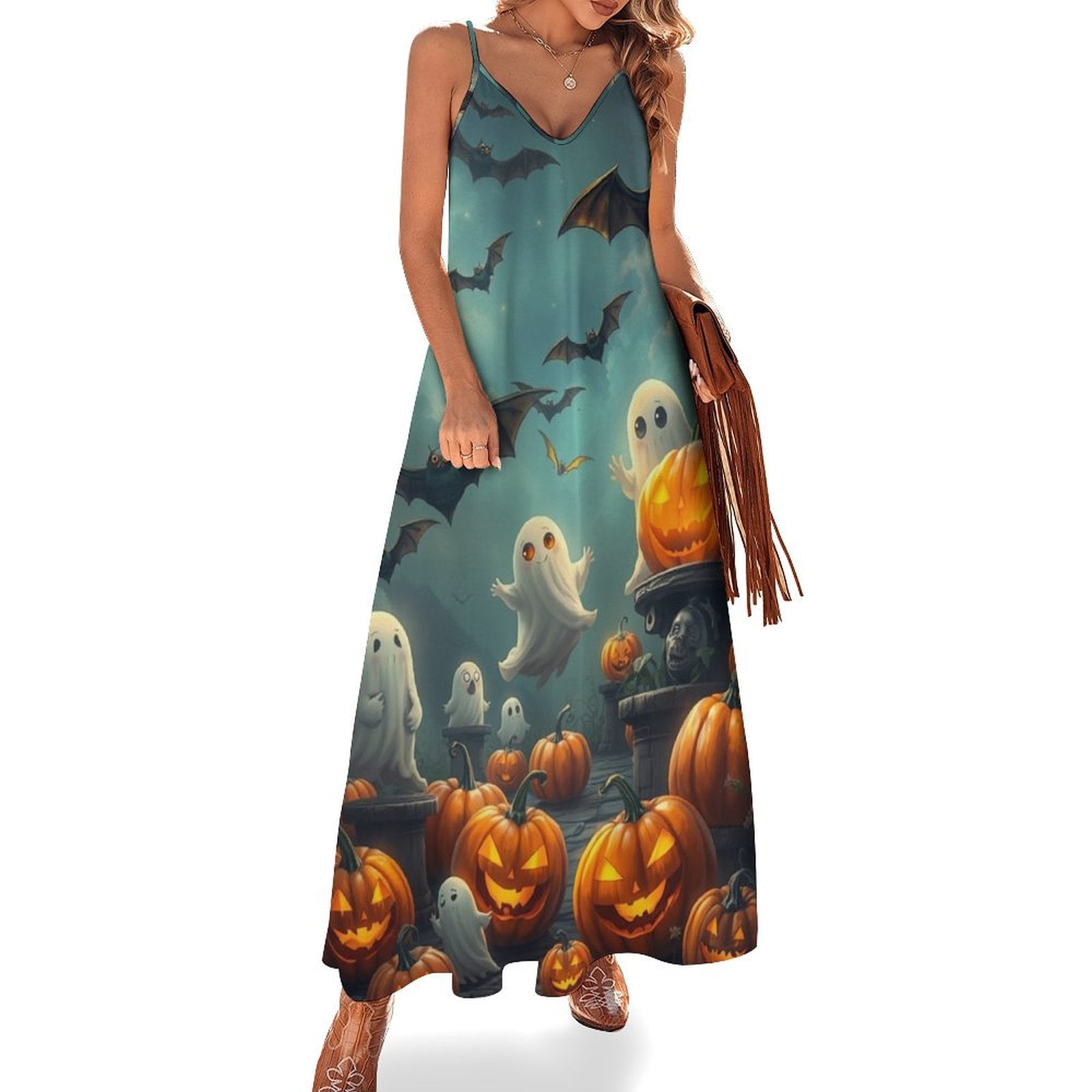 Spooky Halloween Scene Sleeveless Dress Luxury Evening Dresses for ...