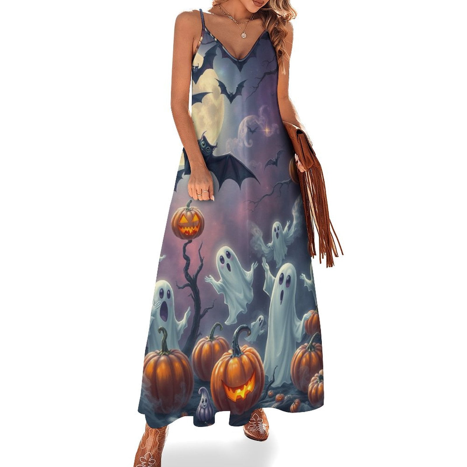 Spooky Halloween Scene Sleeveless Dress Women's Clothing 2025 Novelties ...