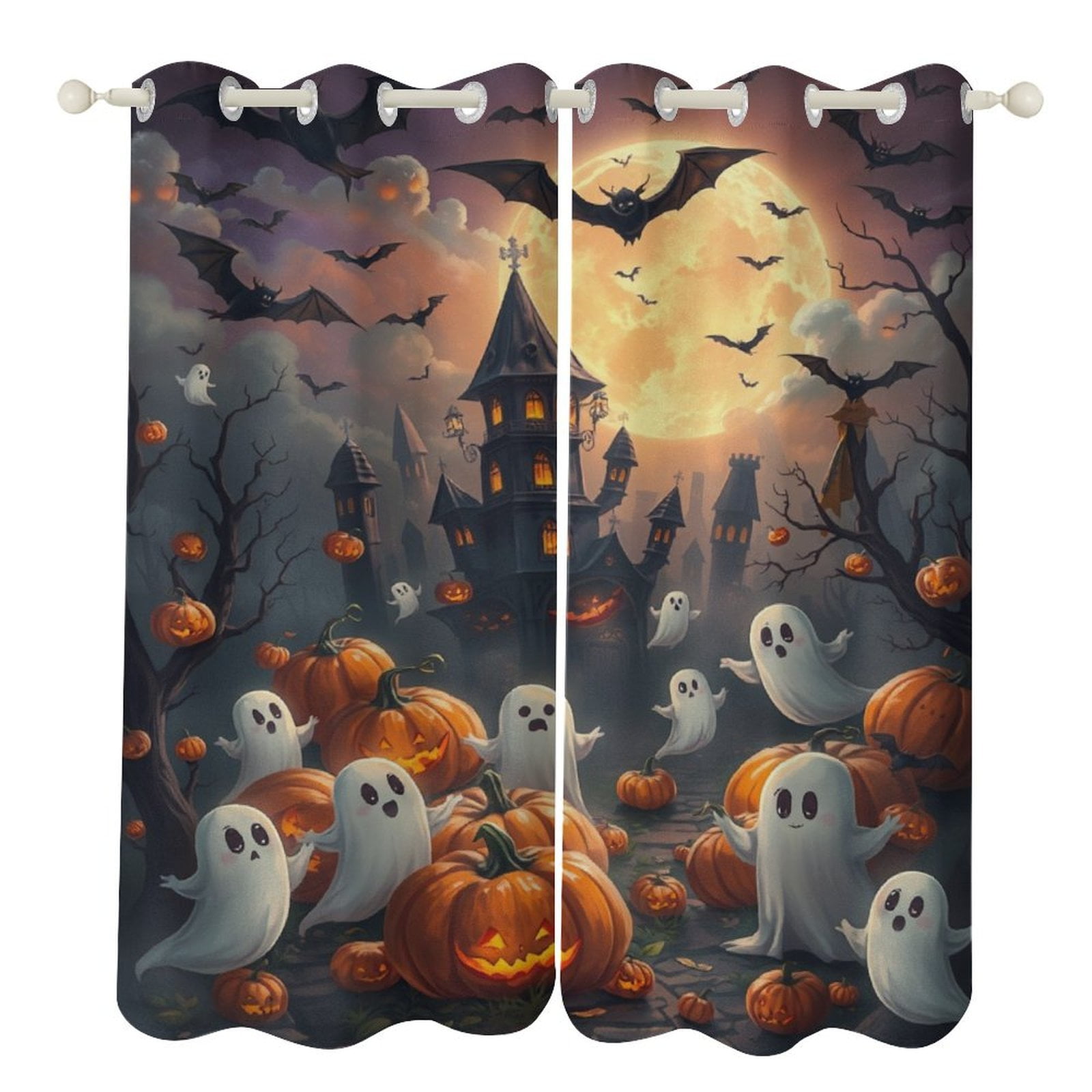Spooky Halloween Scene Window Drapes For Kids Boys Girls Bedroom ...