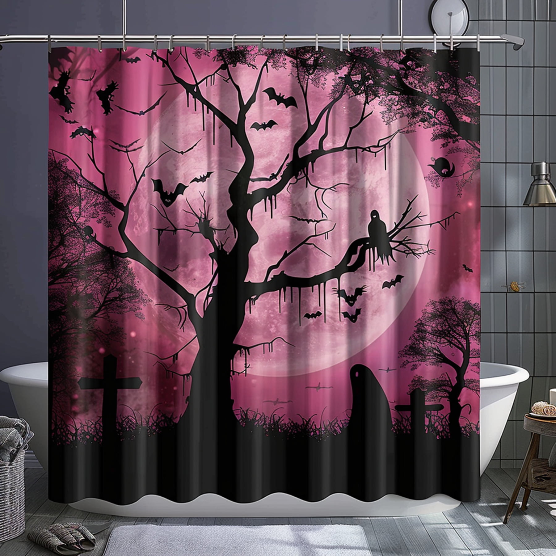 Spooky Halloween Shower Curtain Collection Ghostly Trees Bats And