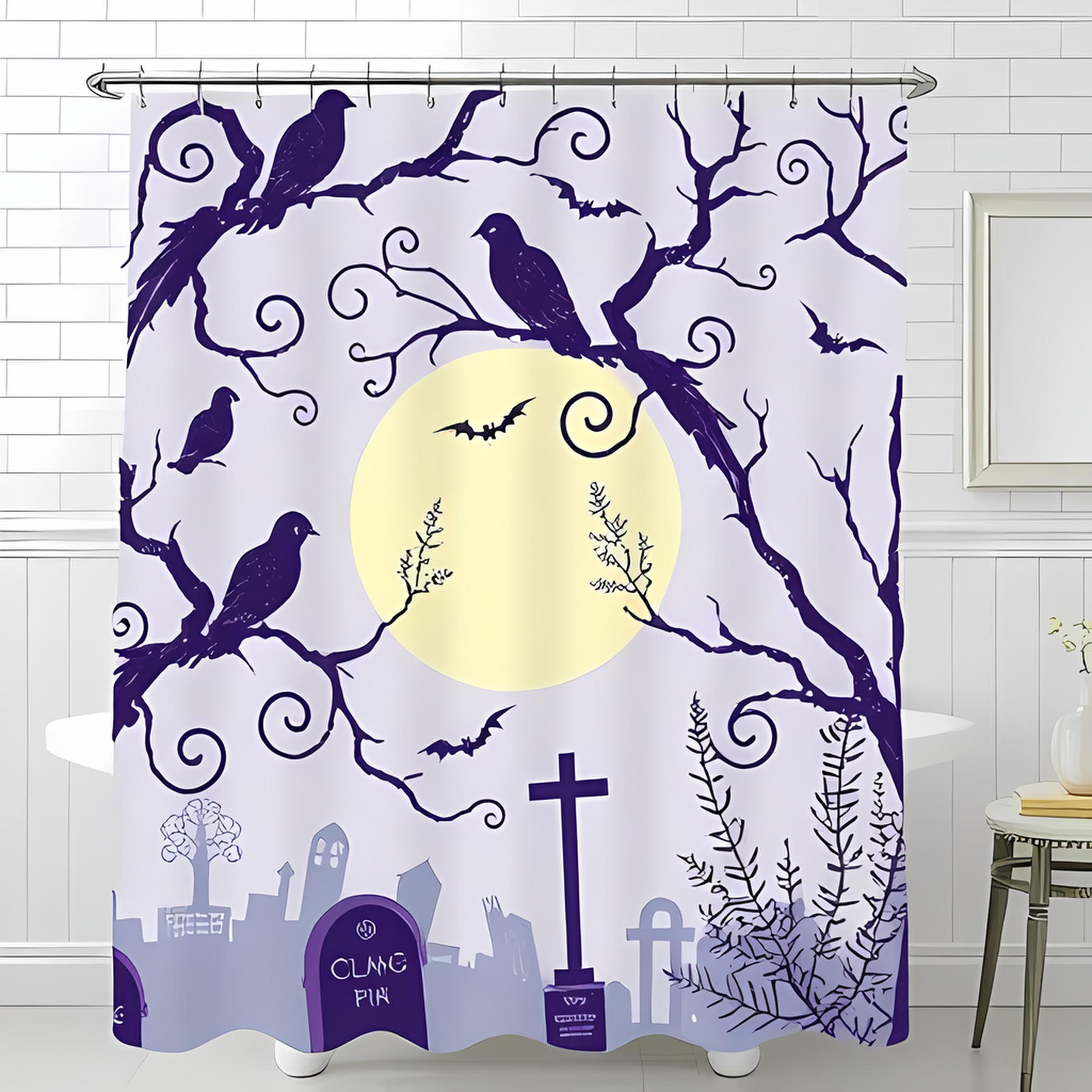 Spooky Halloween Shower Curtain - Purple & Lavender Design with ...