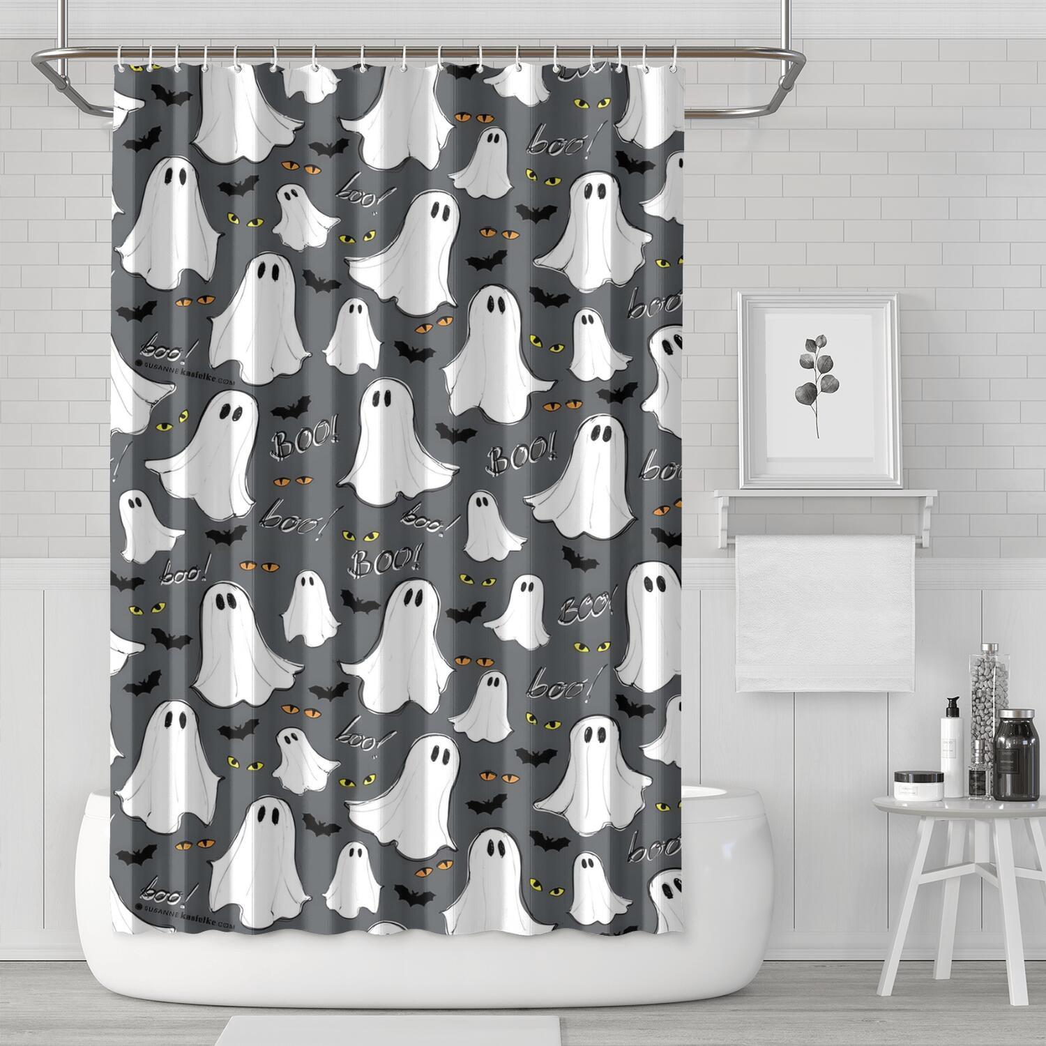 Spooky Halloween Shower Curtain with Bats & Spider Webs, 72x72 Inch ...