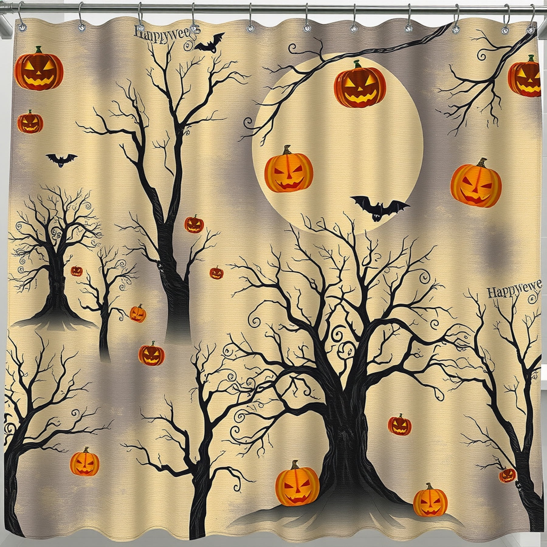 Spooky Halloween Shower Curtain with Gnarled Trees Full Moon o ...