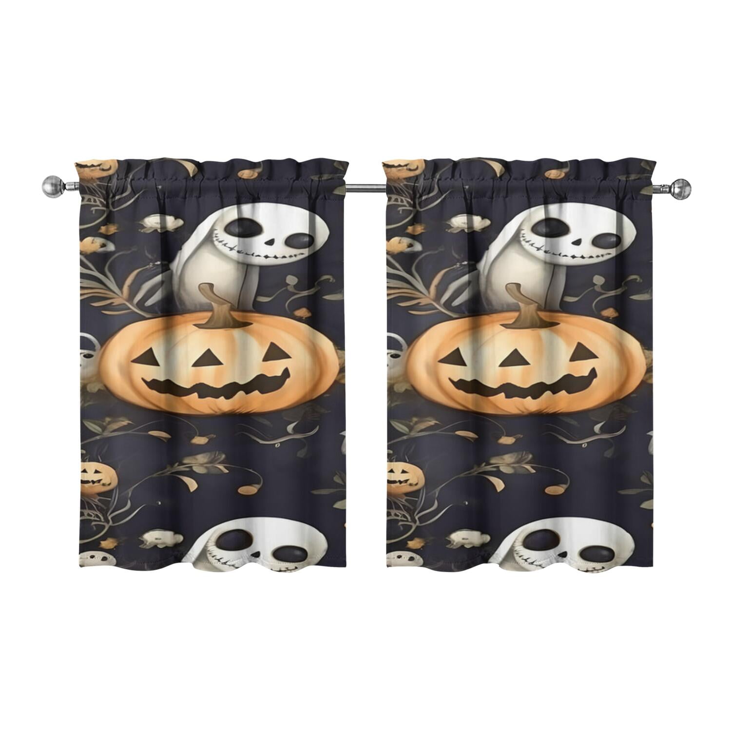 Spooky Halloween Tier Curtains Set of 2, with Cobweb and Skeleton ...