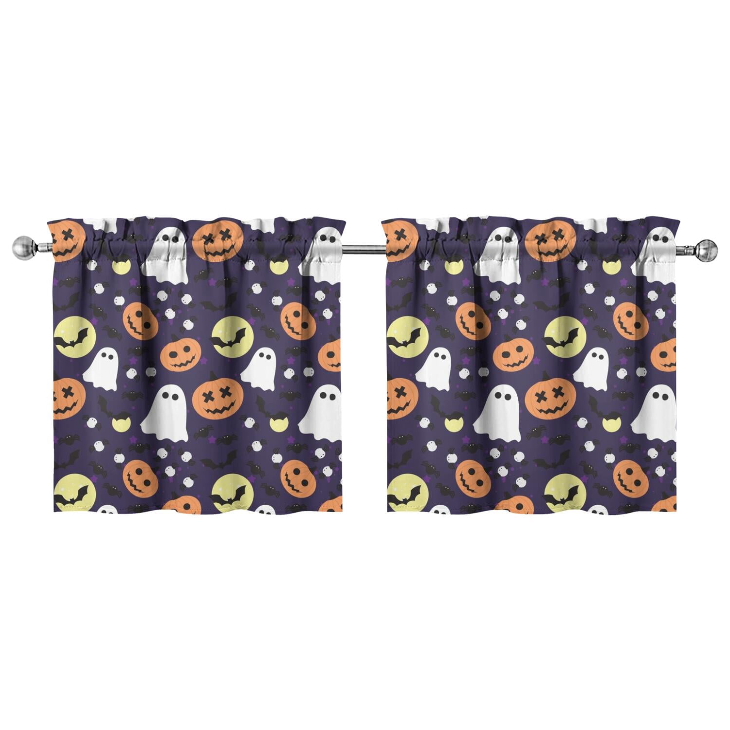 Spooky Halloween Tier Curtains Set of 2, with Ghost and Full Moon Print ...