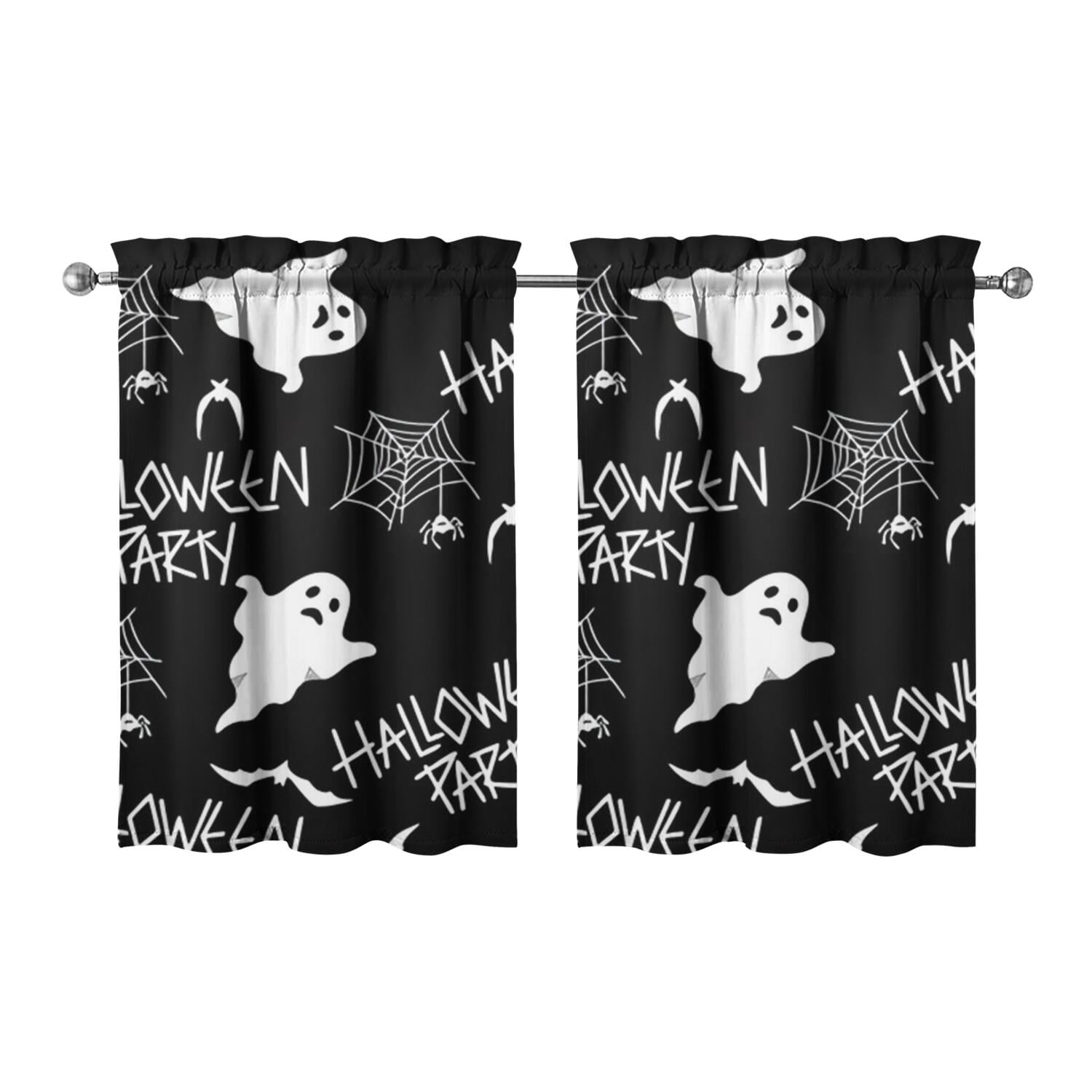 Spooky Halloween Tier Curtains Set of 2, with Skull and Ghost Print ...