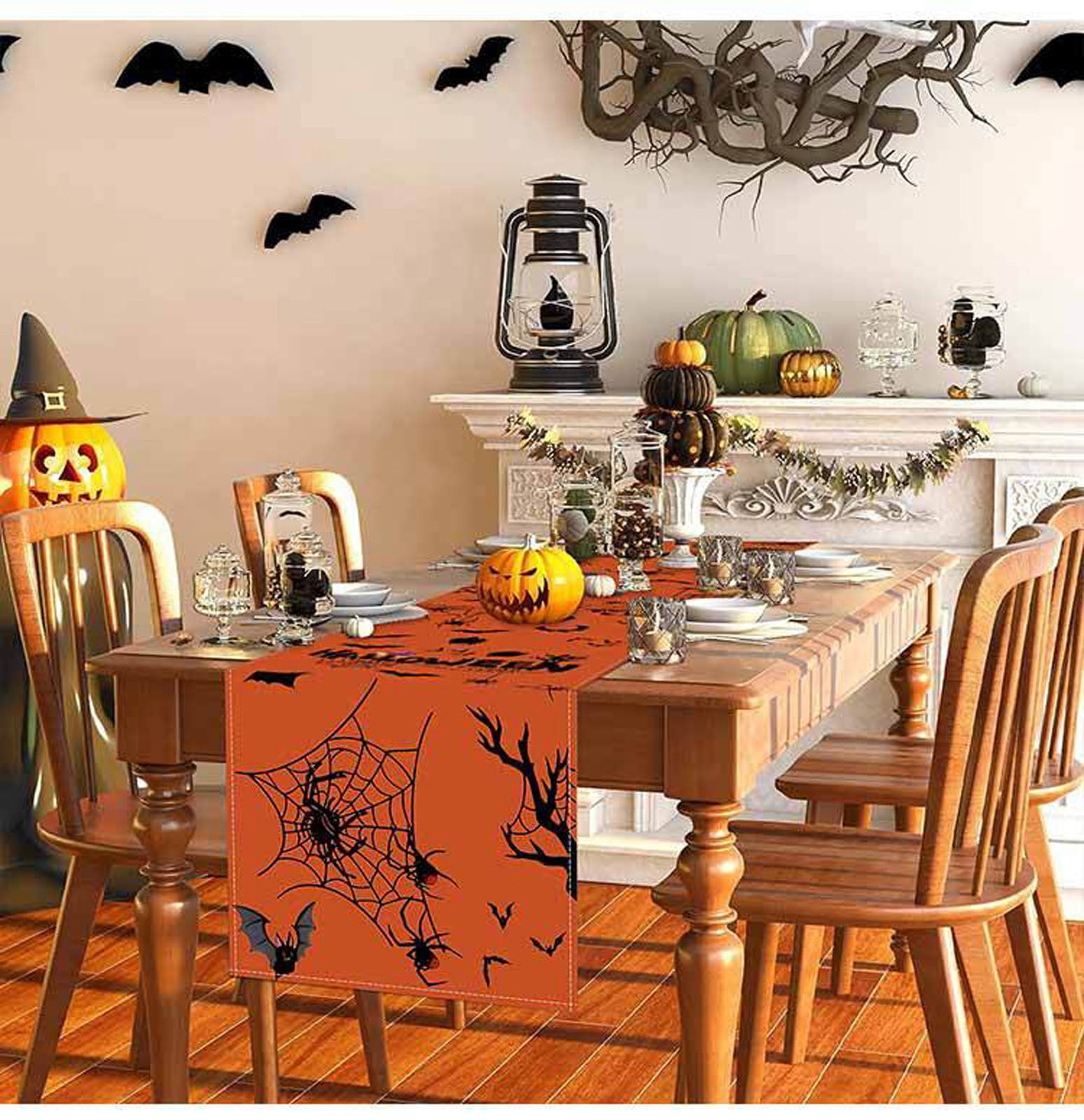 Spooky Halloween Web Table Runner Linen Tablecloth for Dining Room ...