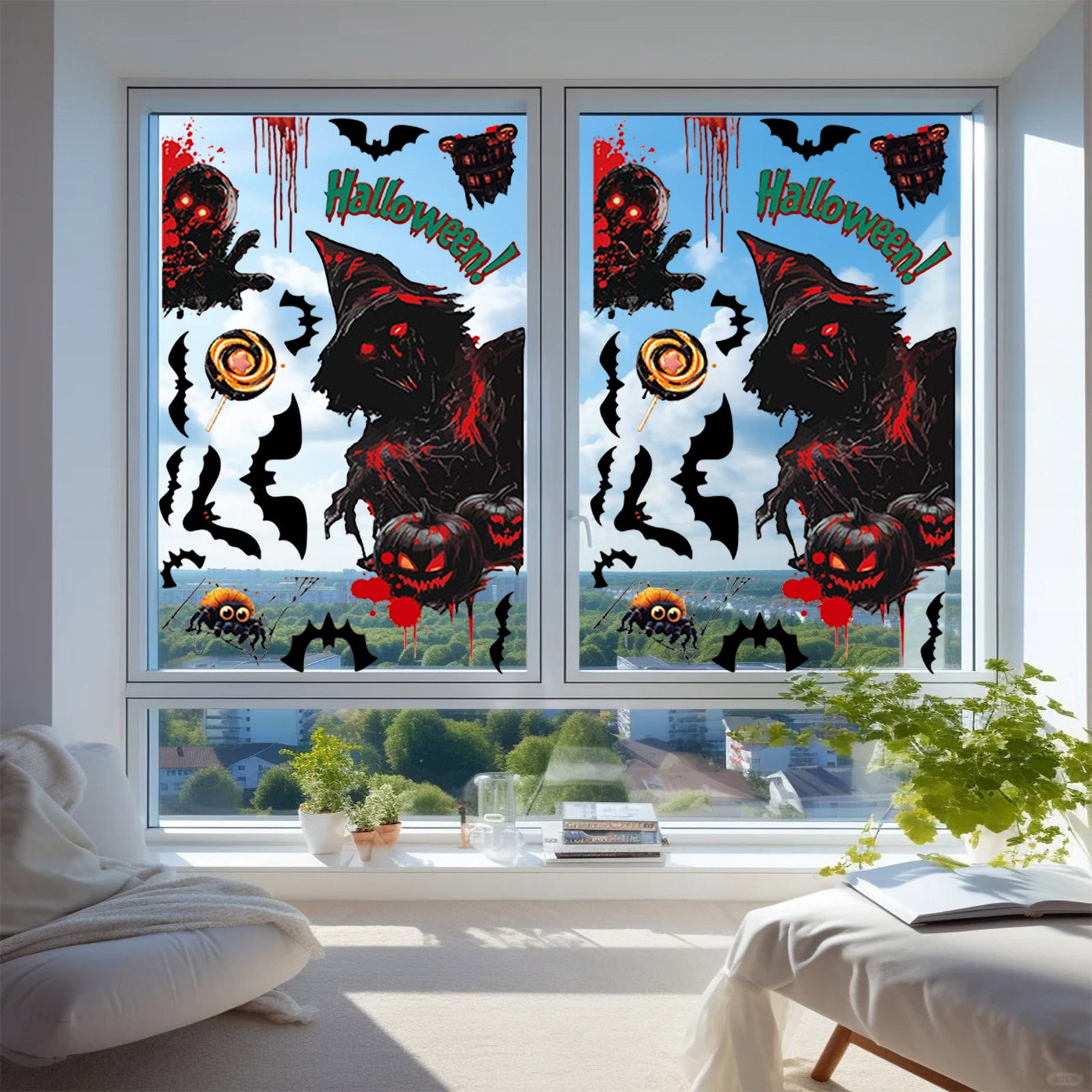 Spooky Halloween Window Clings - Repositionable Vinyl Decals with Bats ...