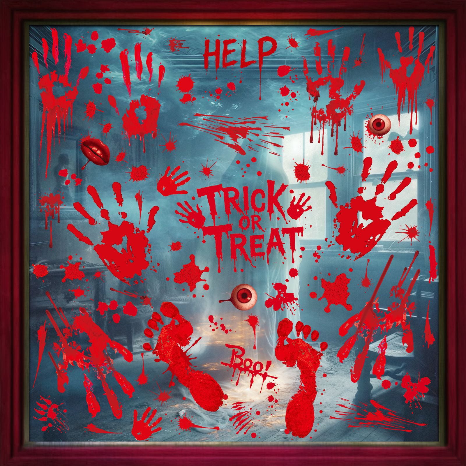 Spooky Halloween Window Clings Stickers,DIY Halloween Bloody Footprint ...