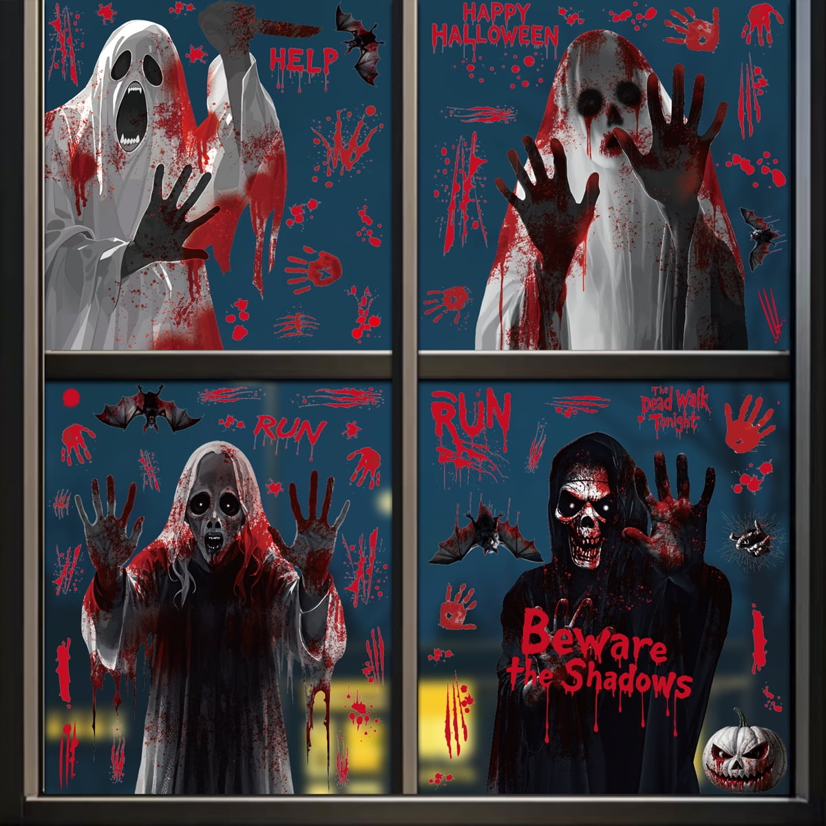 Spooky Halloween Window Clings Stickers,DIY Halloween Bloody Grim ...