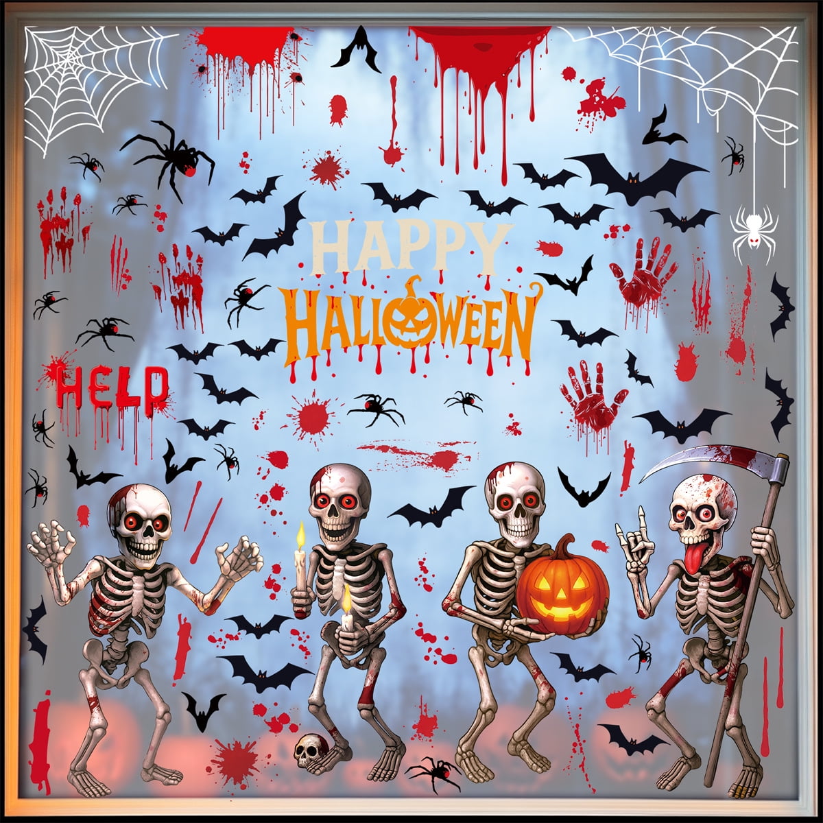 Spooky Halloween Window Clings Stickers,DIY Halloween Bloody Spiders ...