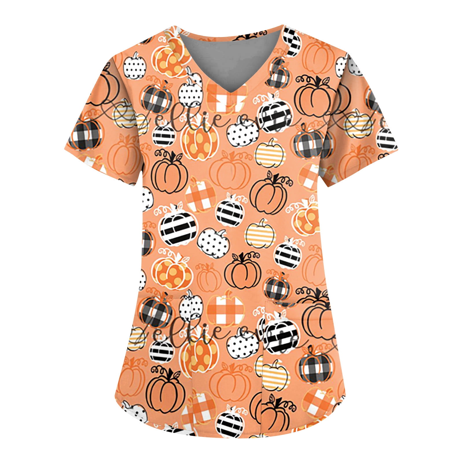 Spooky Halloween Workwear Printed V-Neck Scrub Tops for Women,Halloween ...