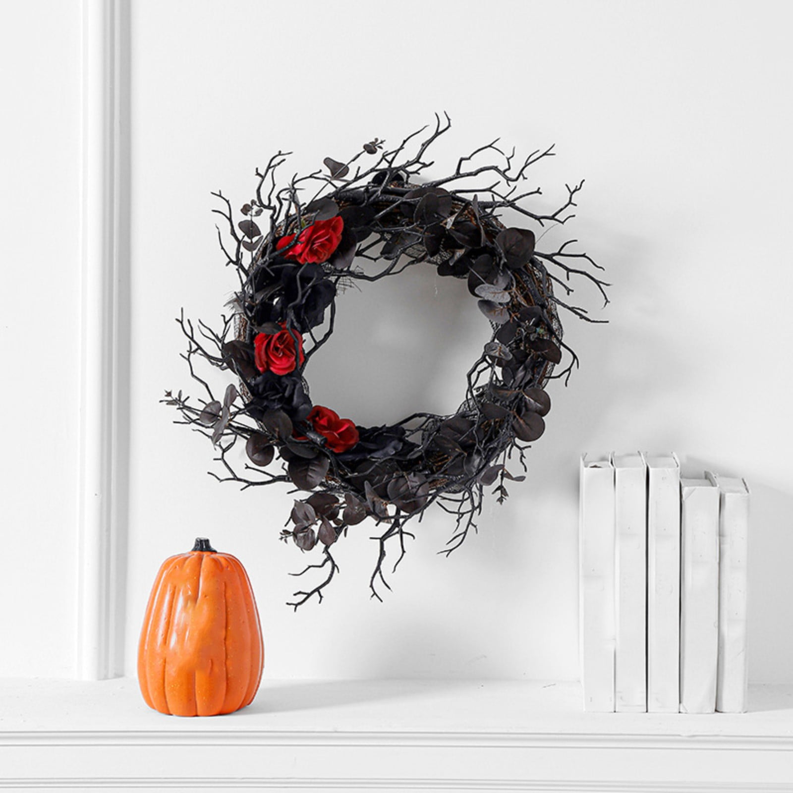 Spooky Halloween Wreath for Front Door - Black Branches with Red Roses ...