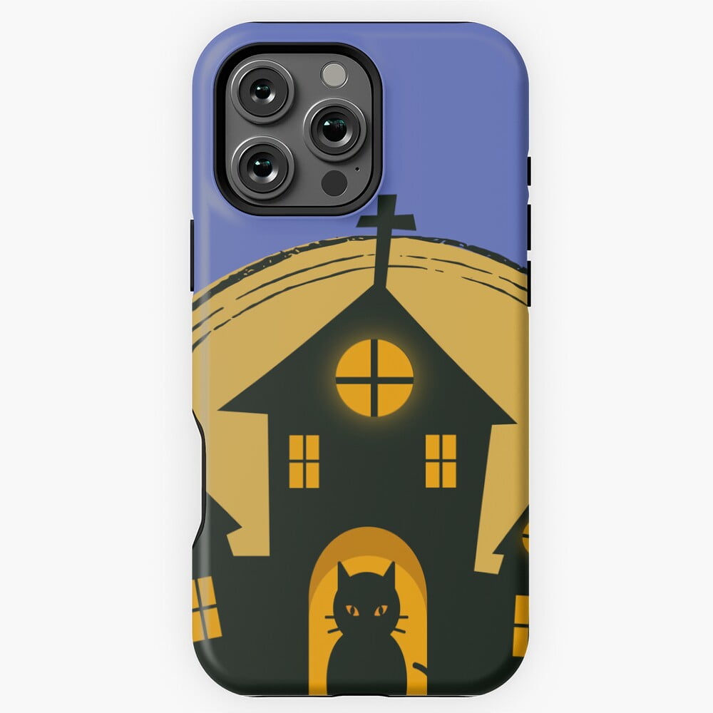 Spooky Haunted Castle Black Cat Phone Case for iPhone 16 15 14 13 12 11 ...