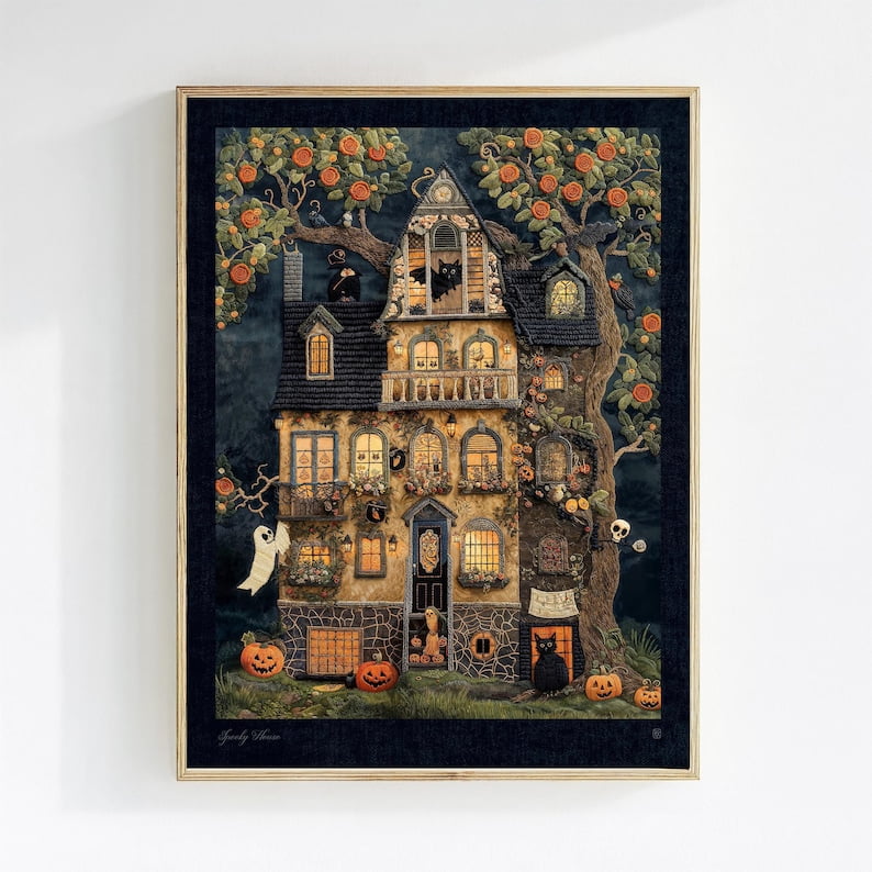 Spooky Haunted House Art Print, Victorian Halloween Poster, Cottagecore ...